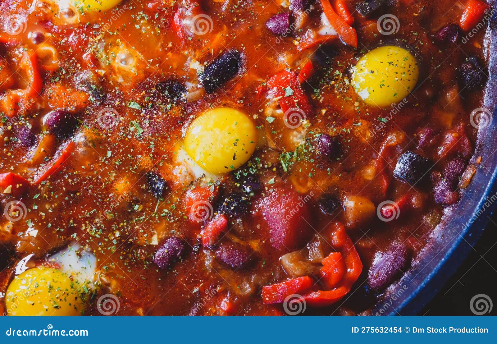Shakshuka in a pan stock photo. Image of shakshouka - 275632454