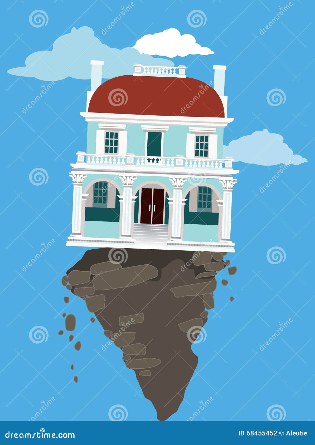 Losing Ground Metaphor, Man Standing Alone On Tiny Ruining Rock Vector ...