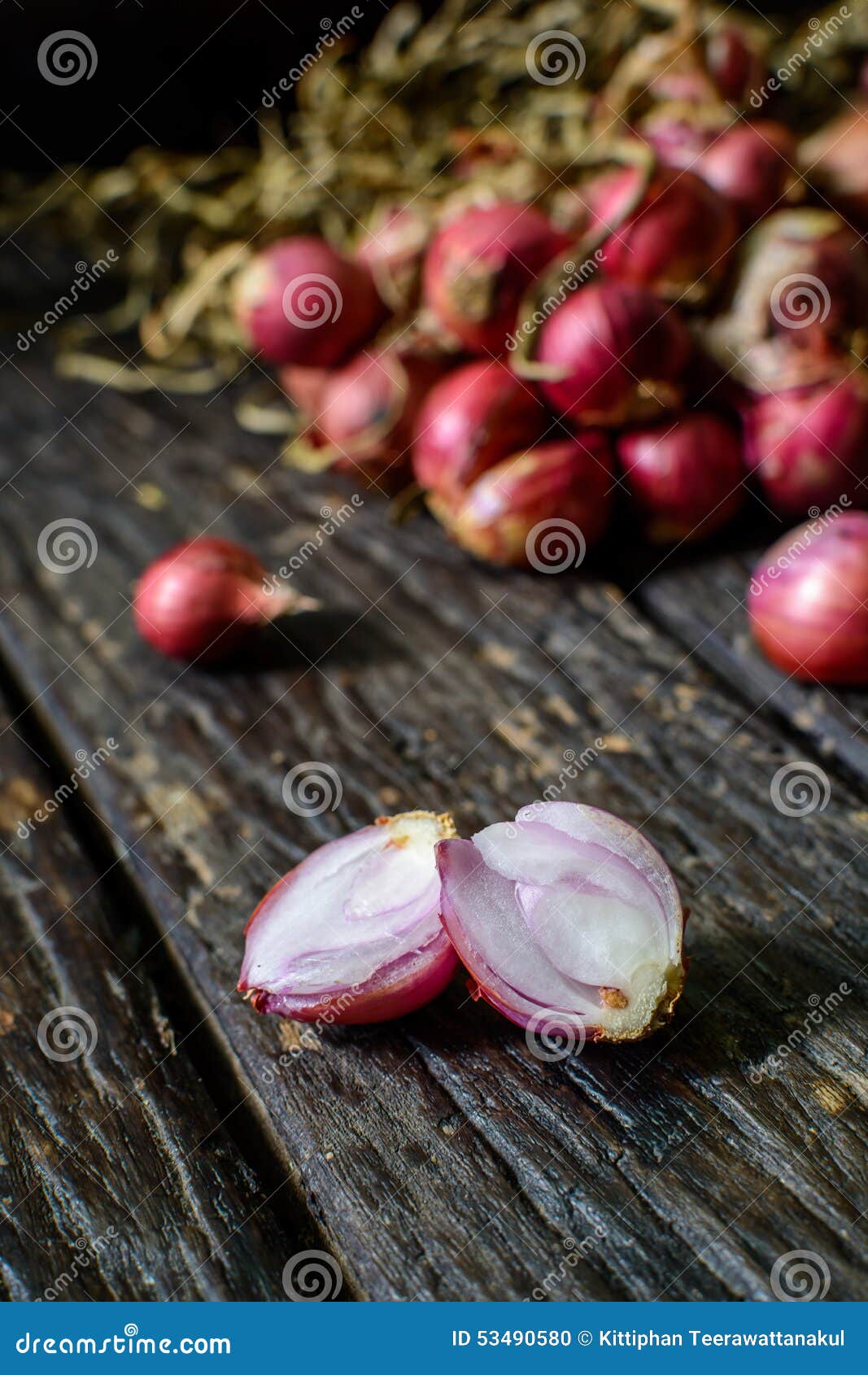 Shallot Onions on Old Wooden Table Stock Photo - Image of spice, table ...
