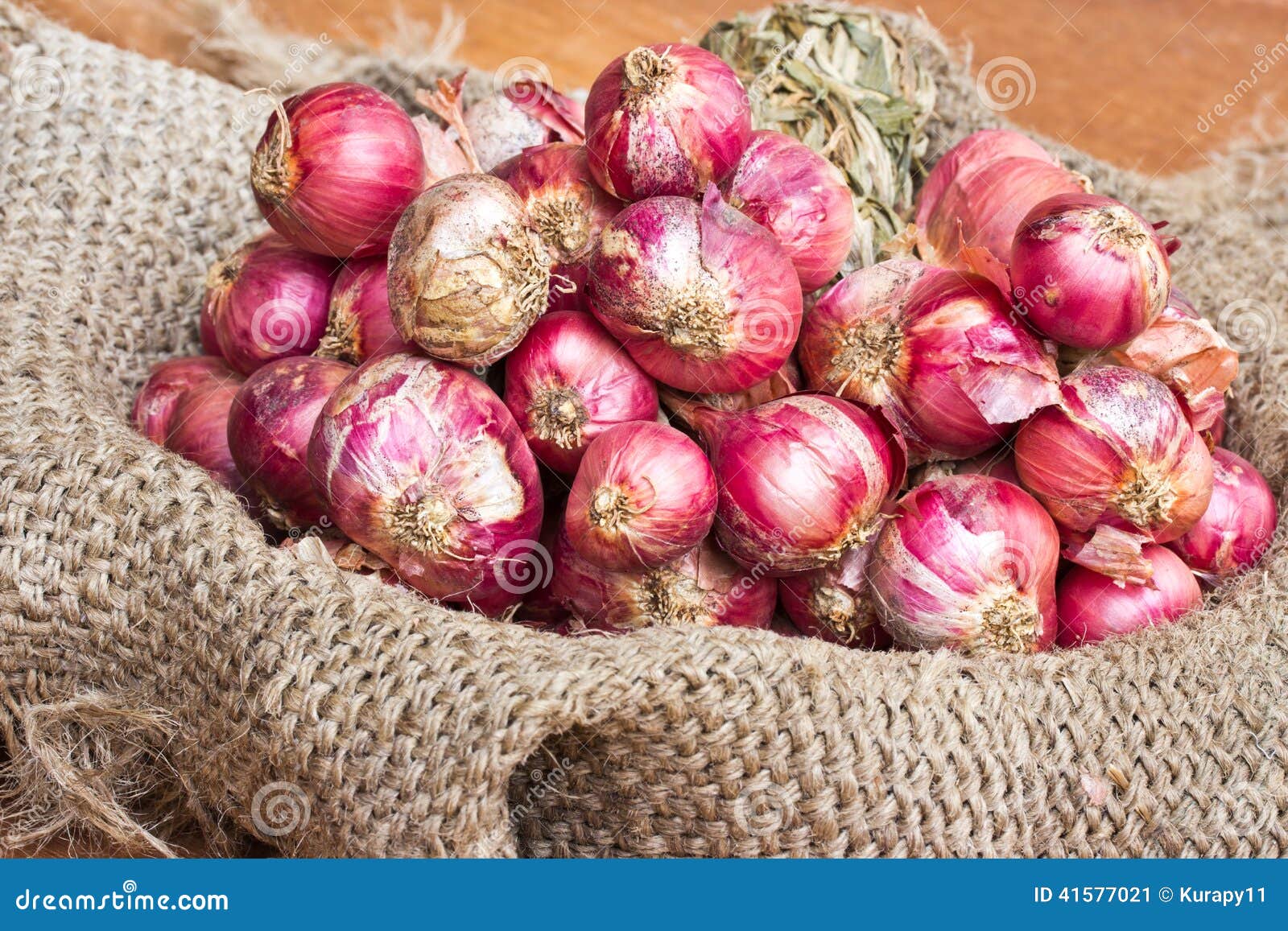 Shallots on brown sack stock image. Image of seasoning - 41577021