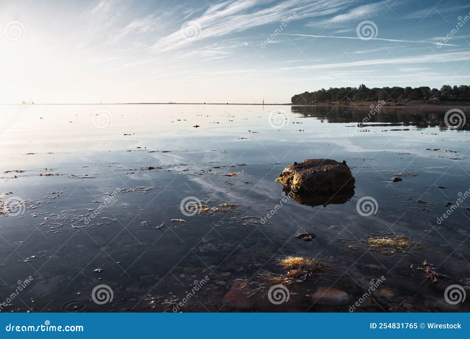 Shallow Beach Near with a Mesmerizing Landscape and Skyline Stock Image ...