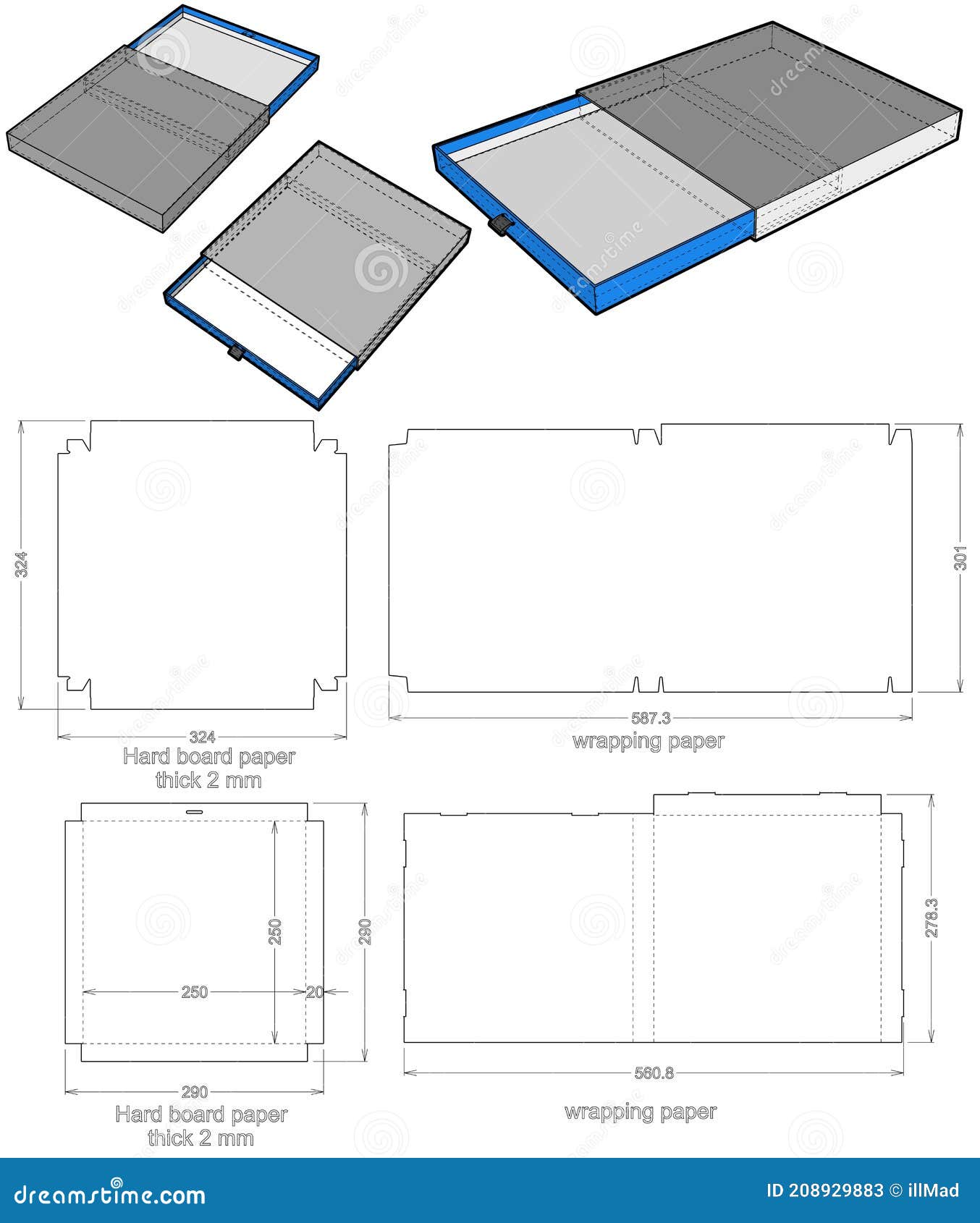 Shallow cardboard box stock vector. Illustration of cargo - 208929883