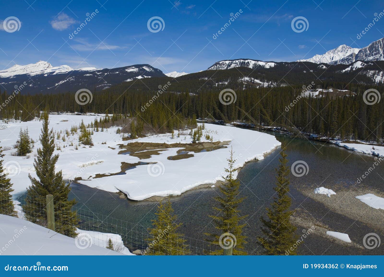 Shallow Crystal Blue Mountain River in Banff Stock Photo - Image of ...