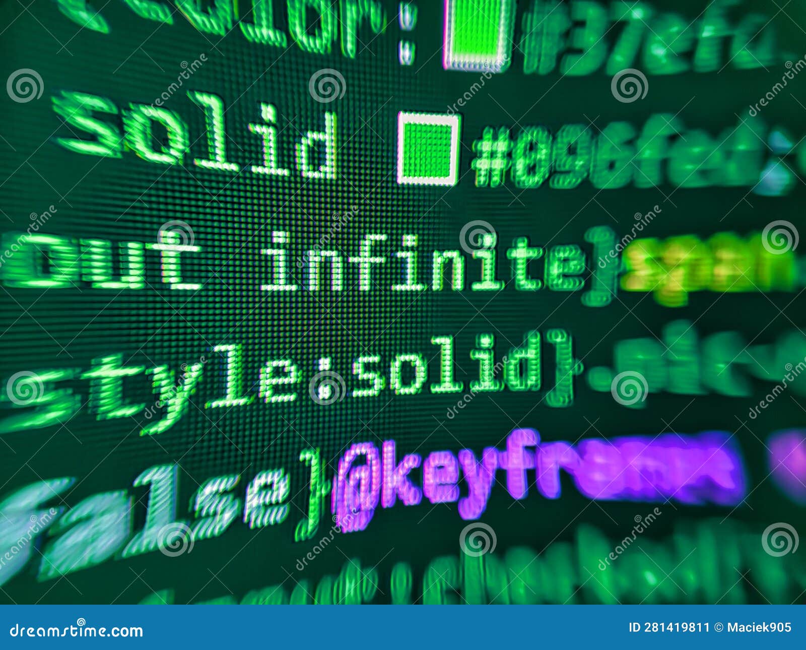 Shallow Depth Of Field Effect Close Up Of Computer Web Page Code Inside Of Html File Stock