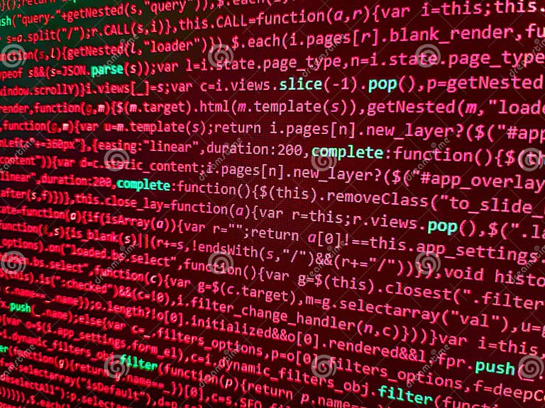 Shallow Depth of Field Effect. Programmer Workplace. Real Html Code Developing Screen. Coding ...