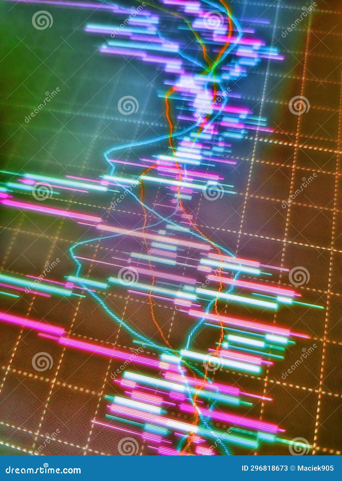 Shallow Depth of Field. Graph and Indicator, Red and Green Candlestick ...