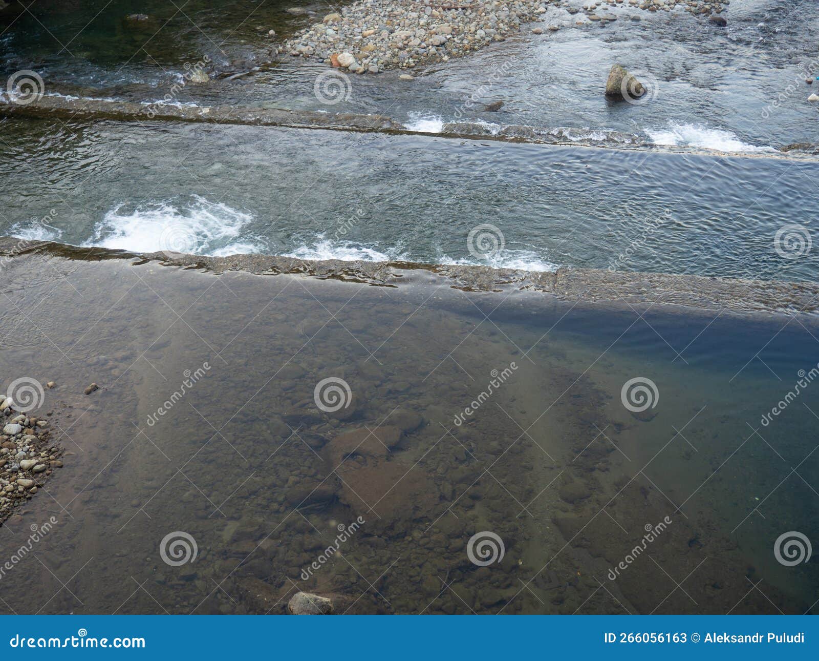 A Shallow Fast River. Stream with Shallows. Concrete Rapids on the ...