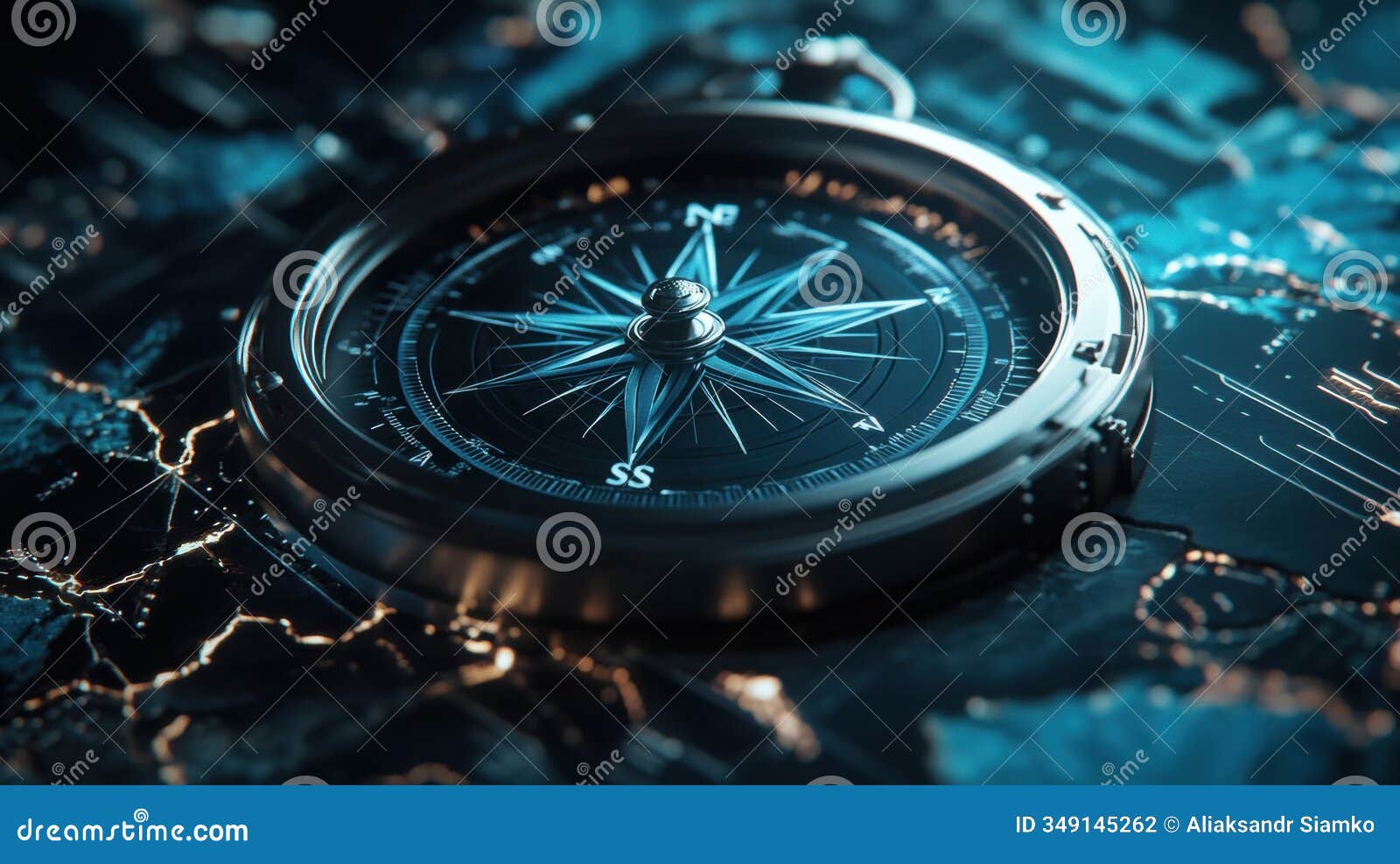 Shallow-focus Image of a Magnetic Compass on a Global Map Theme Stock ...