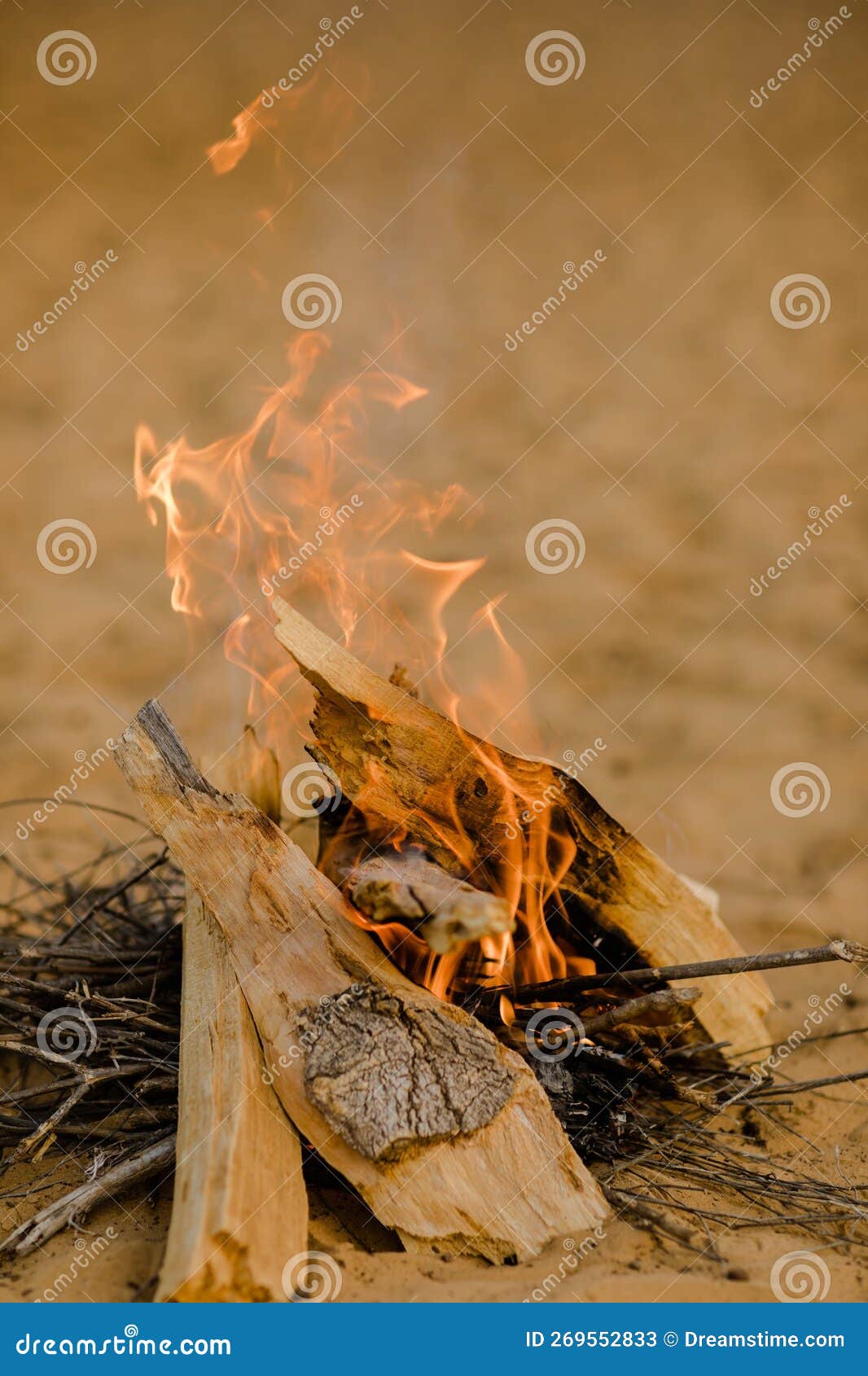 Shallow Focus Shot of a Small Bonfire in the Middle of a Desert for ...