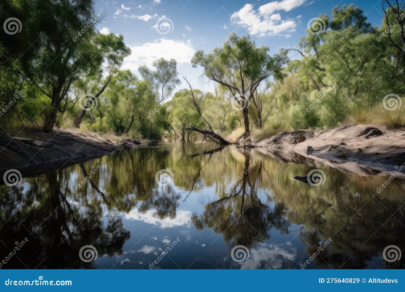Shallow Freshwater Pool with Reflections of Trees and Sky Stock ...