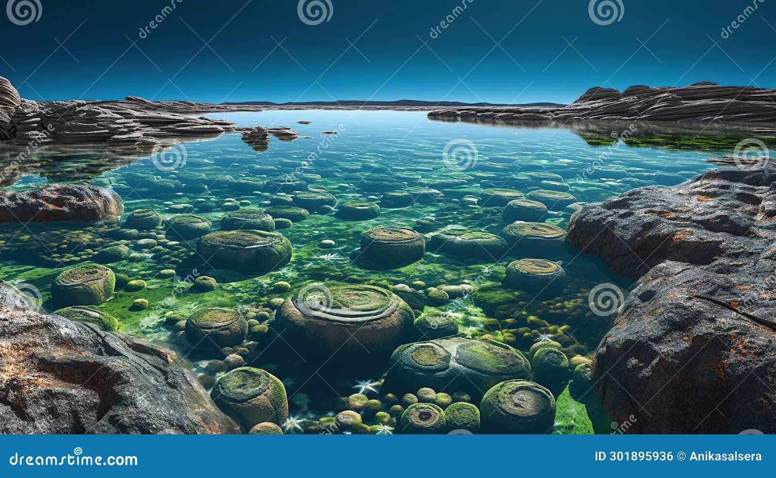 Shallow Pool of Water with Primitive Ancient Lifeforms and Green Algae ...