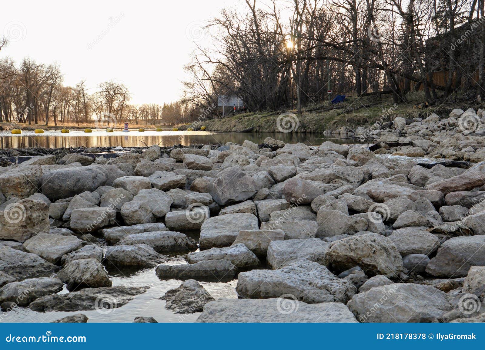 A Shallow River Bed, Large Stones in the Foreground. Stock Photo ...