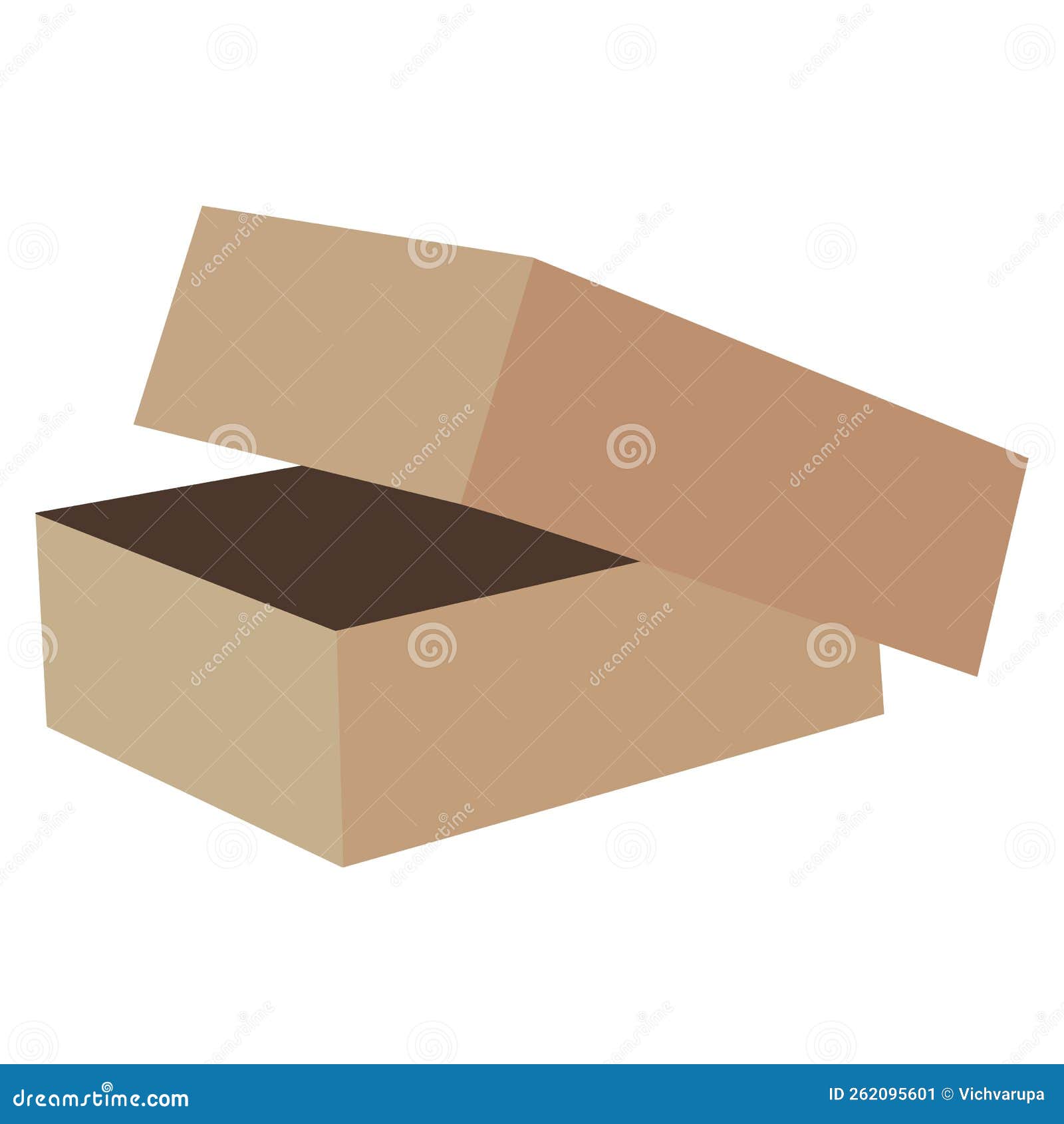 Shallow Square Moving or Storage Box with Top Lid Ajar, Isolated Object ...