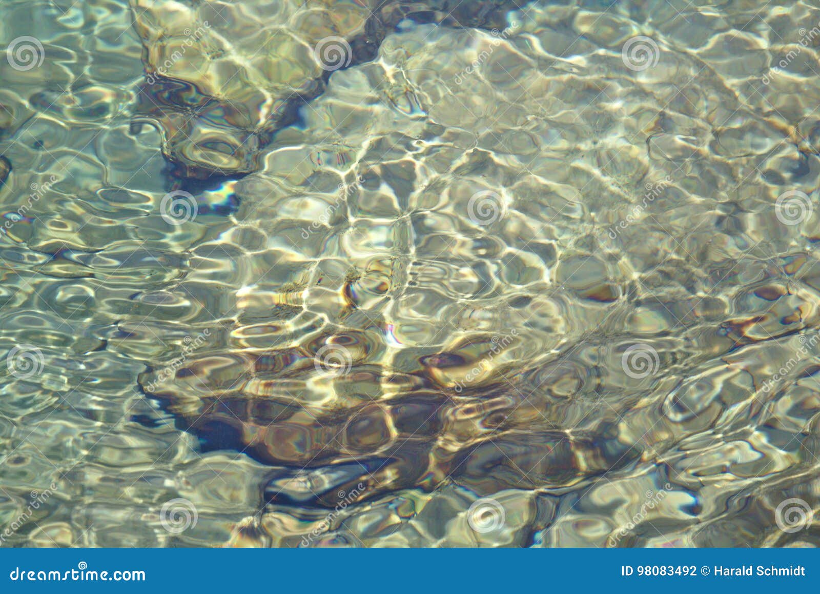 Shallow Water Over Rocky Bottom with Reflections and Small Waves Stock ...