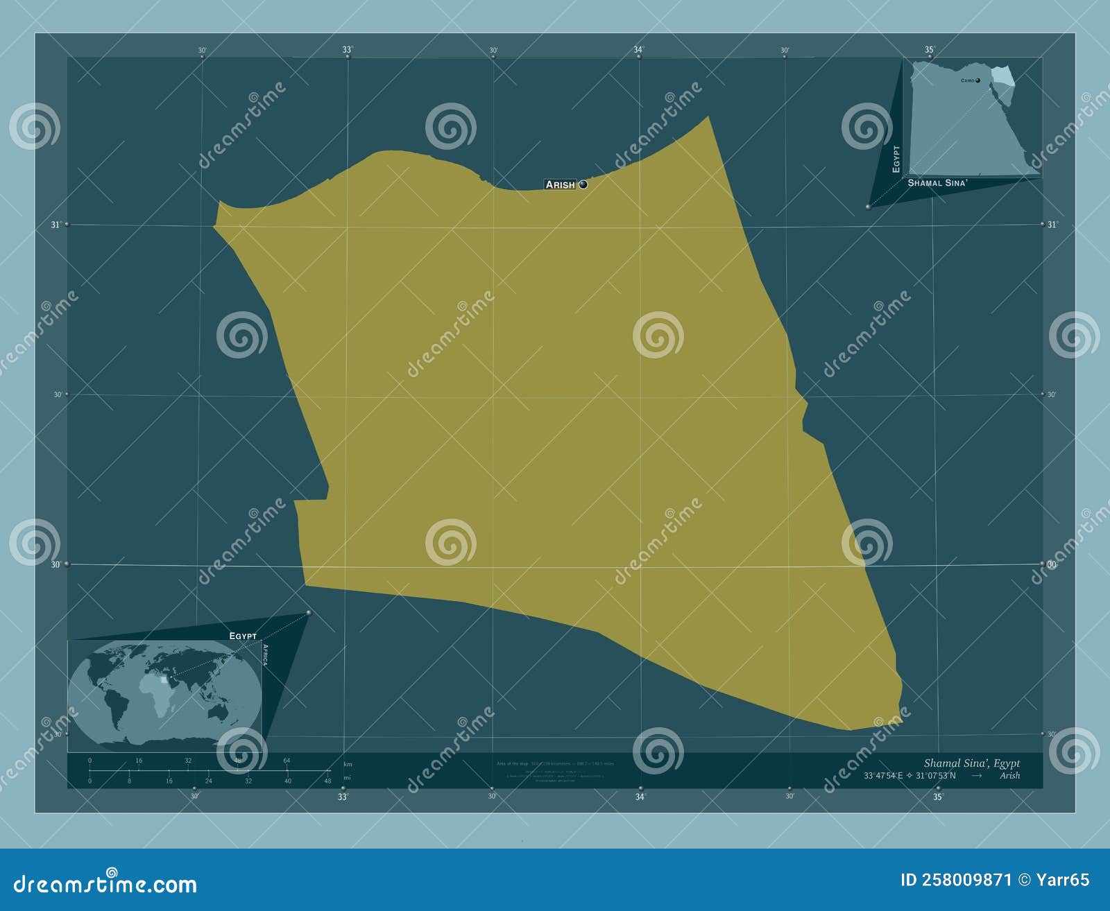 Shamal Sina , Egypt. Solid. Labelled Points of Cities Stock ...
