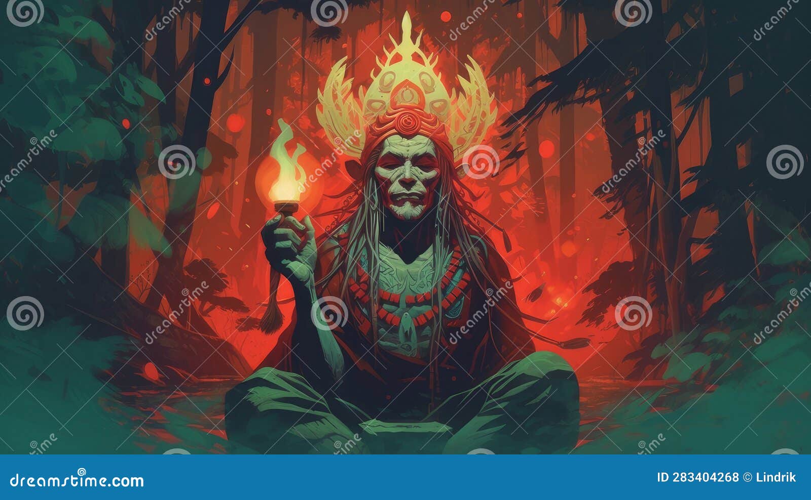 Shaman Communicates with Spirits Stock Illustration - Illustration of ...