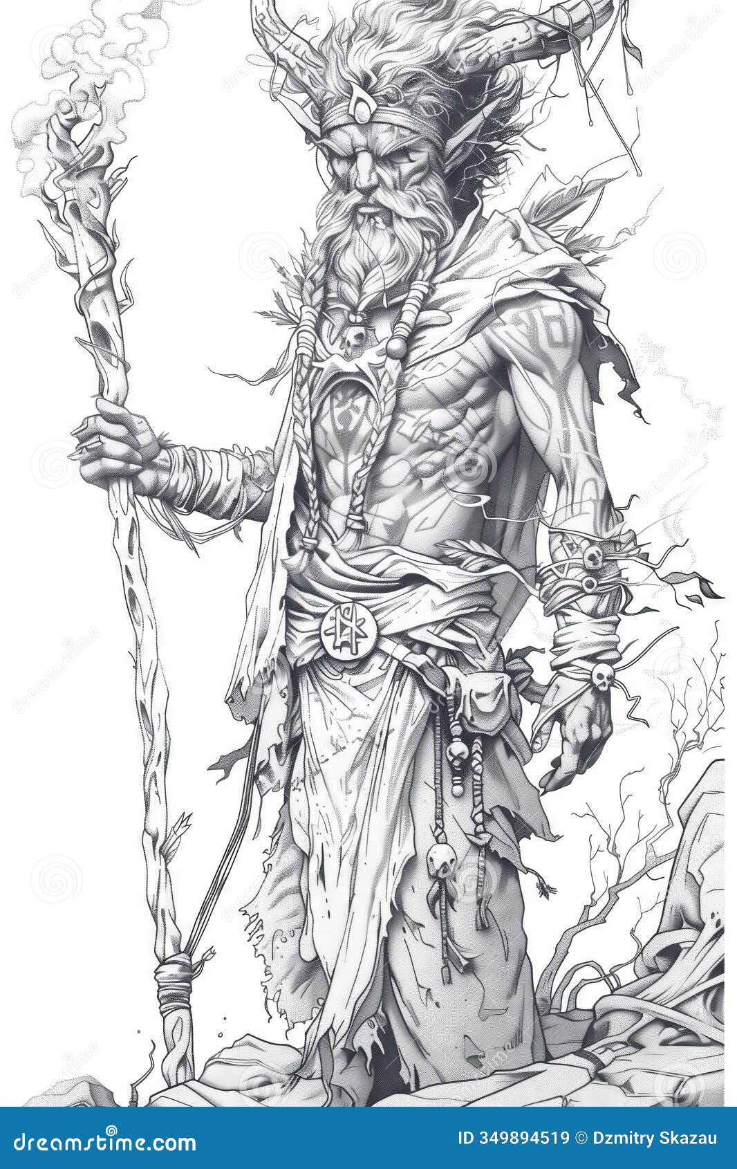 Shaman Elf Holding a Mystical Runic Staff in an Enchanted Forest Stock ...