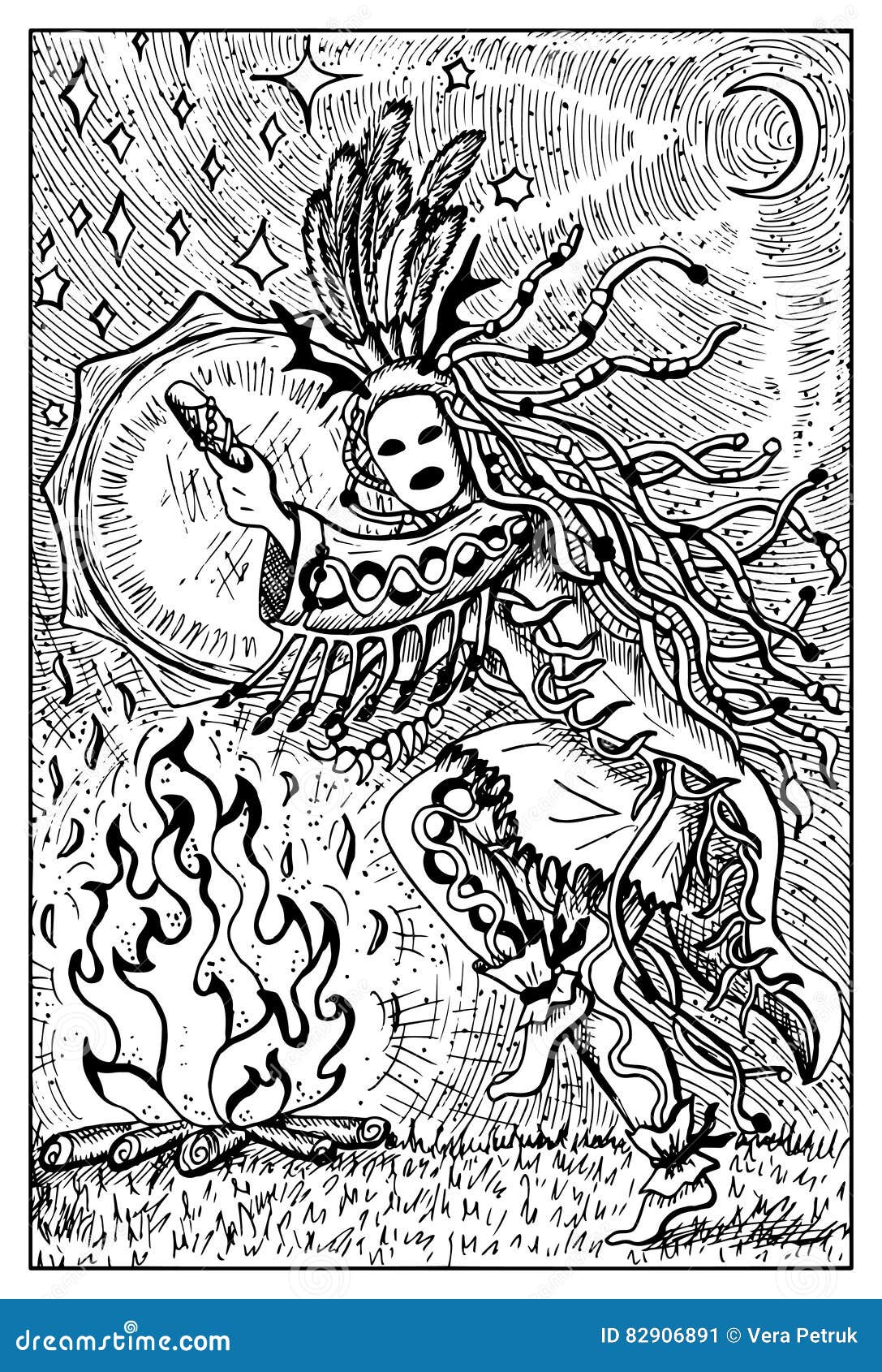 Shaman. Engraved Fantasy Illustration Stock Vector - Illustration of ...