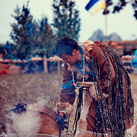 Shaman on a fire stock photo. Image of lake, baikal, fire - 26042756