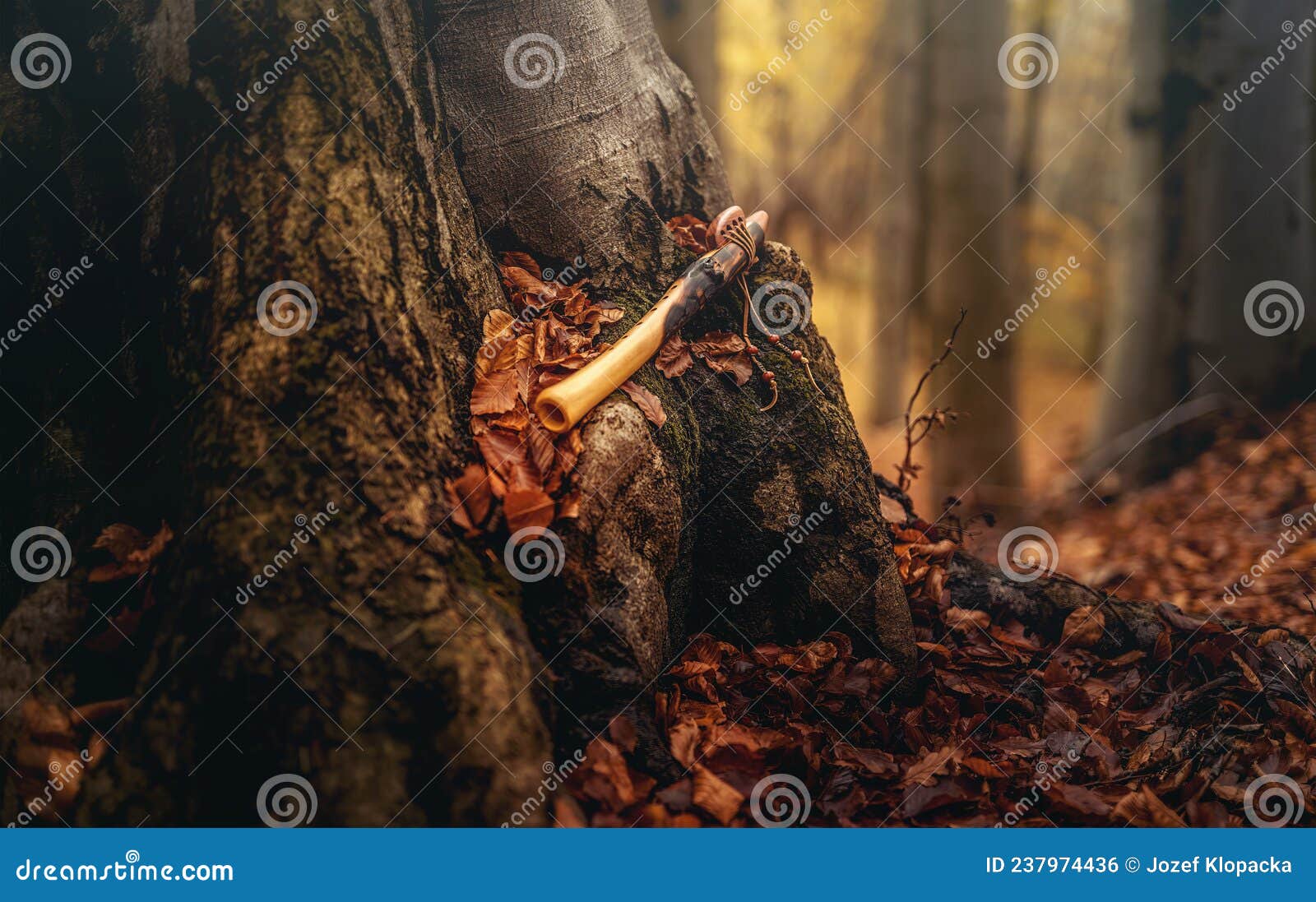 Shaman Flute in Forest on Moss Tree. Stock Photo - Image of mystic ...