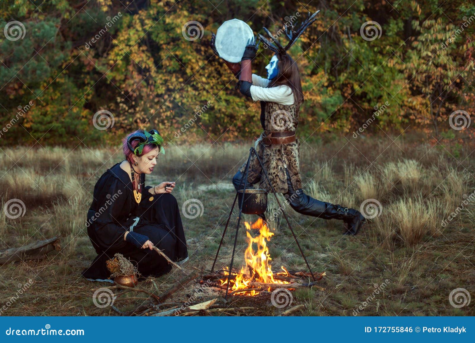 Shamans Conduct Ritual Rites in the Forest Stock Photo - Image of ...
