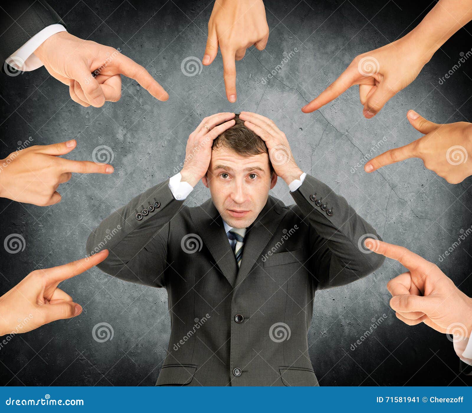 Shamed Businessman with Set of Fingers Stock Image - Image of guilt ...
