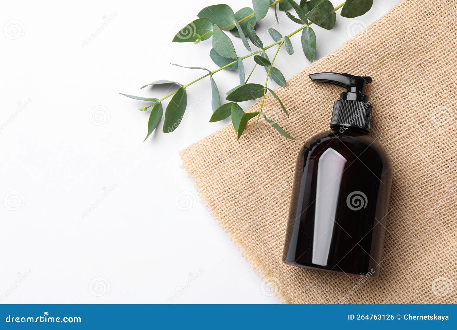 Shampoo Bottle and Green Leaves on White Background, Flat Lay. Space ...