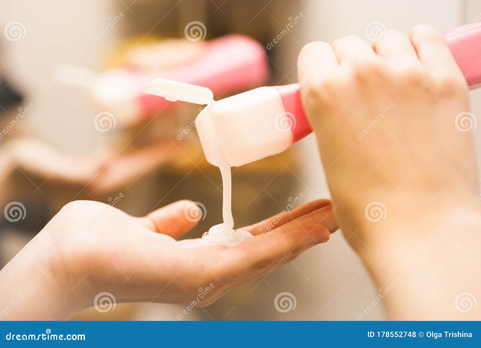 Shampoo Flowing in the Hand, Close Up Stock Photo - Image of female ...