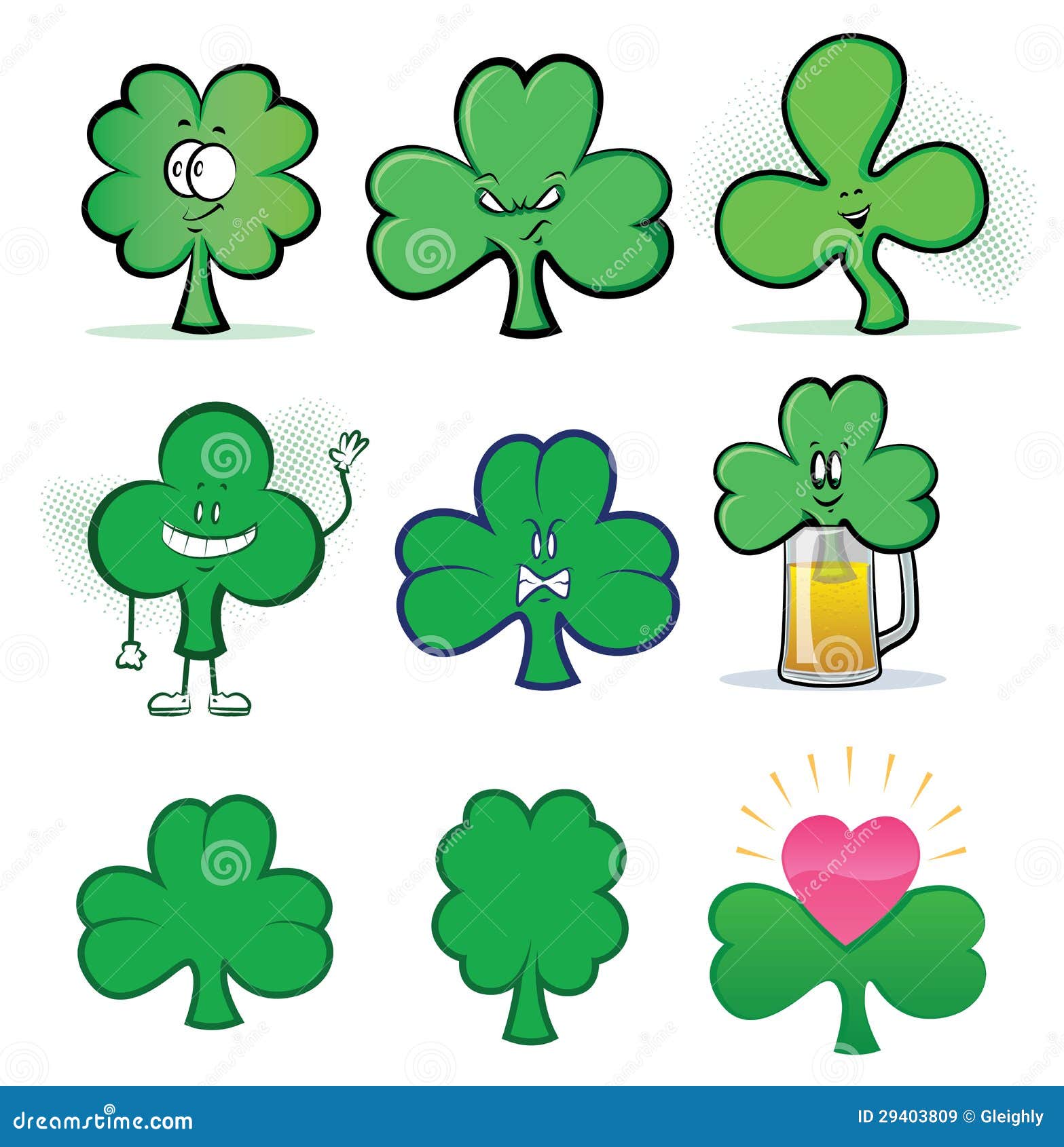 Shamrock Mascot Icons stock vector. Illustration of luck - 29403809