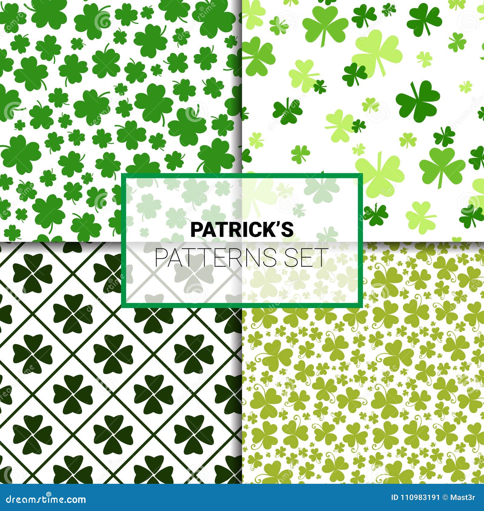 Shamrock Seamless Patterns Set Creative Clover Background for Saint ...
