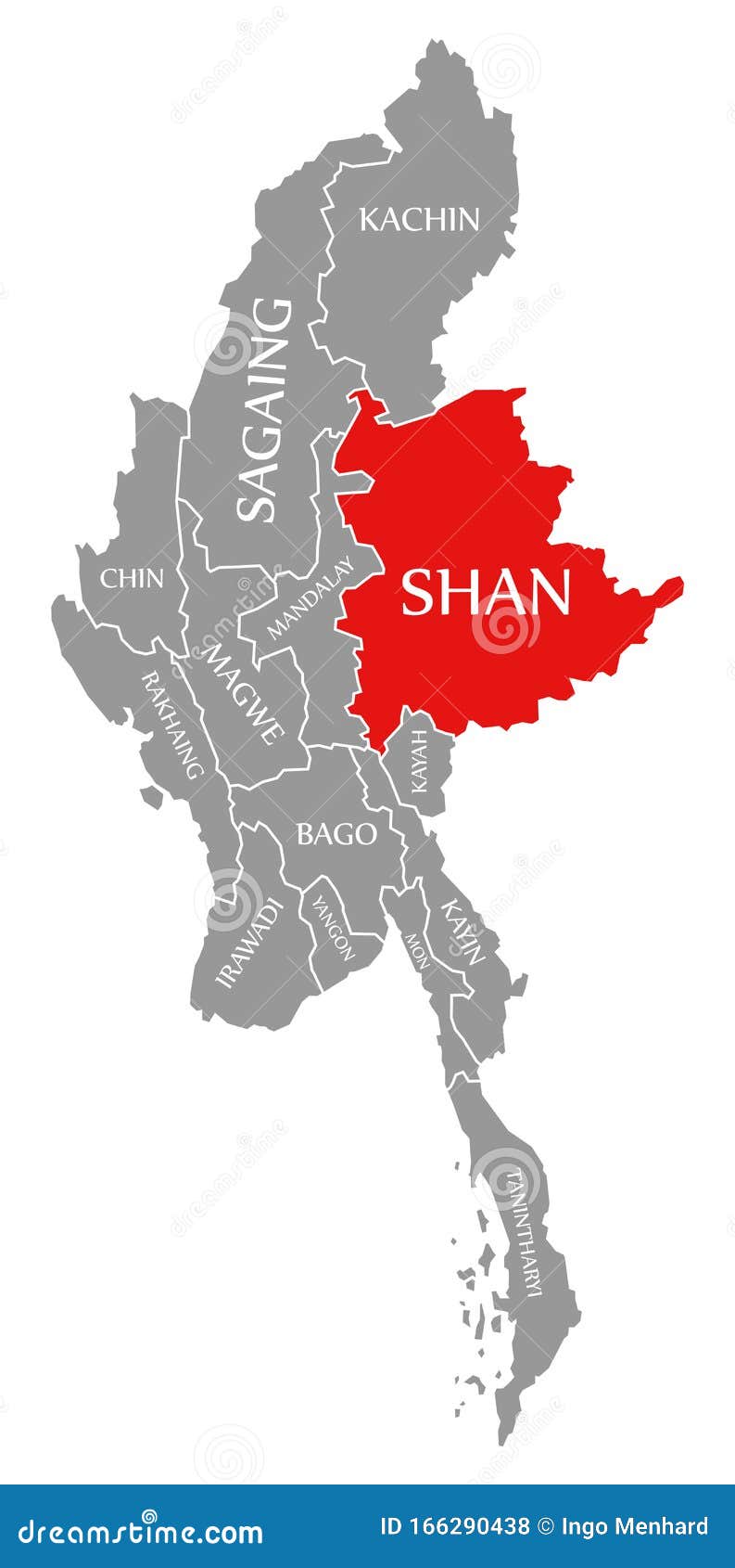 Shan Red Highlighted in Map of Myanmar Stock Illustration ...