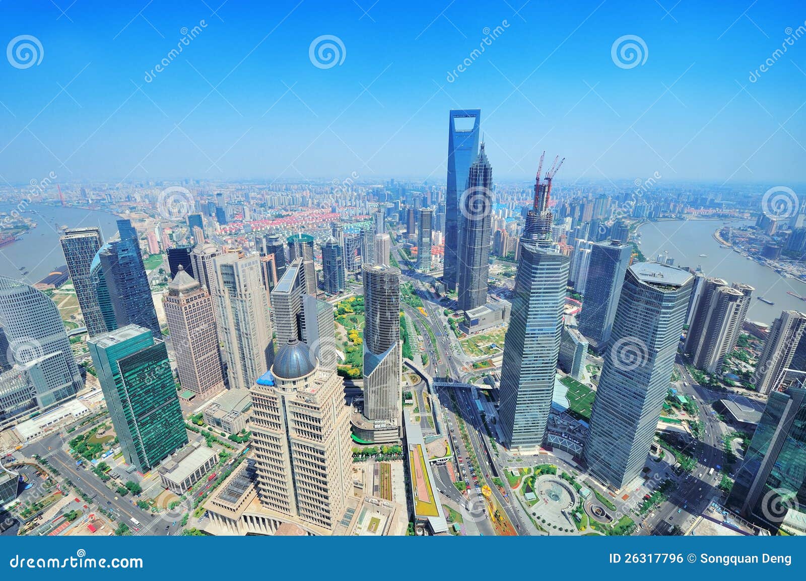 Shanghai aerial in the day stock photo. Image of aerial - 26317796