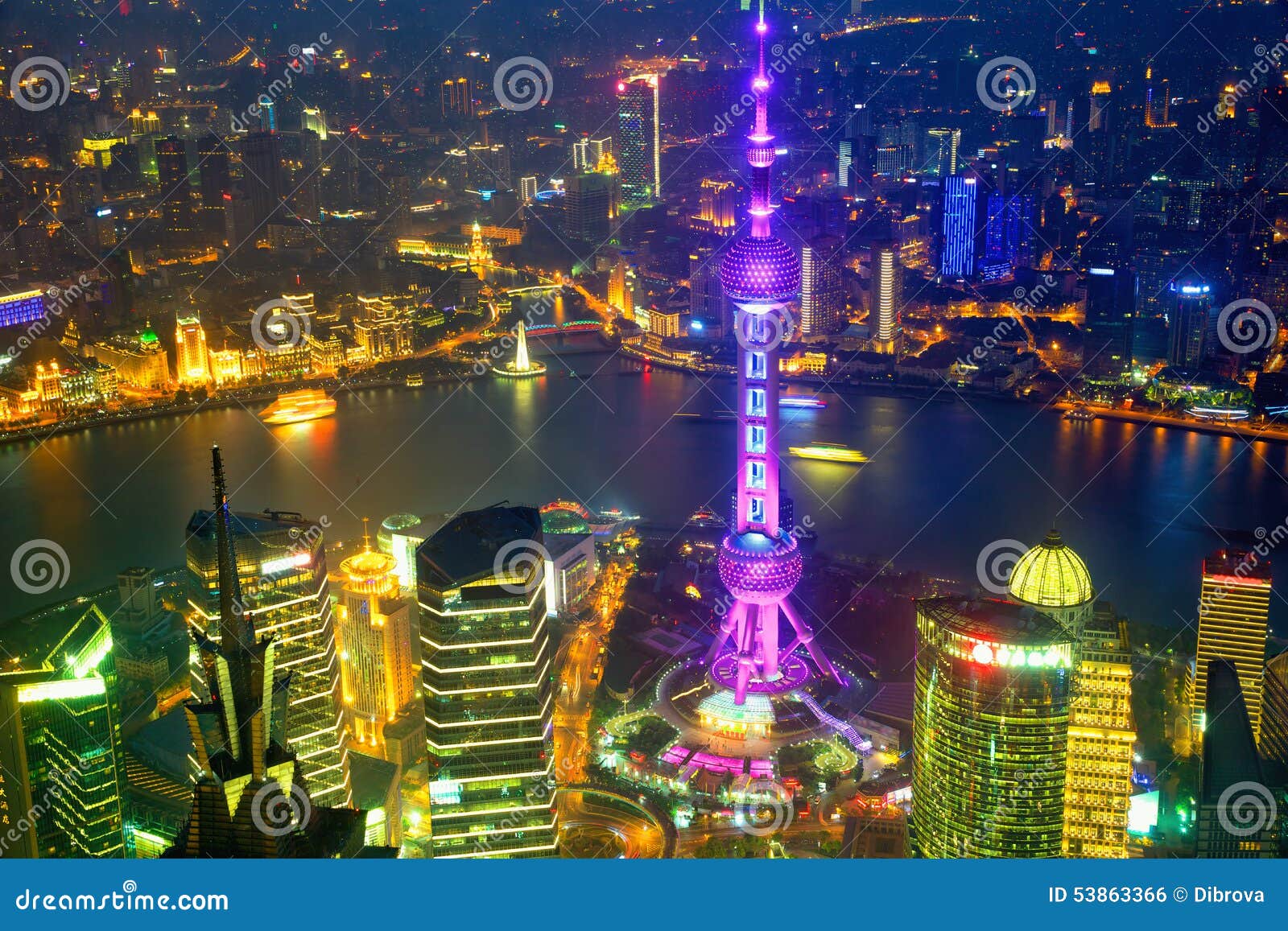 Shanghai aerial night view stock photo. Image of highrise - 53863366