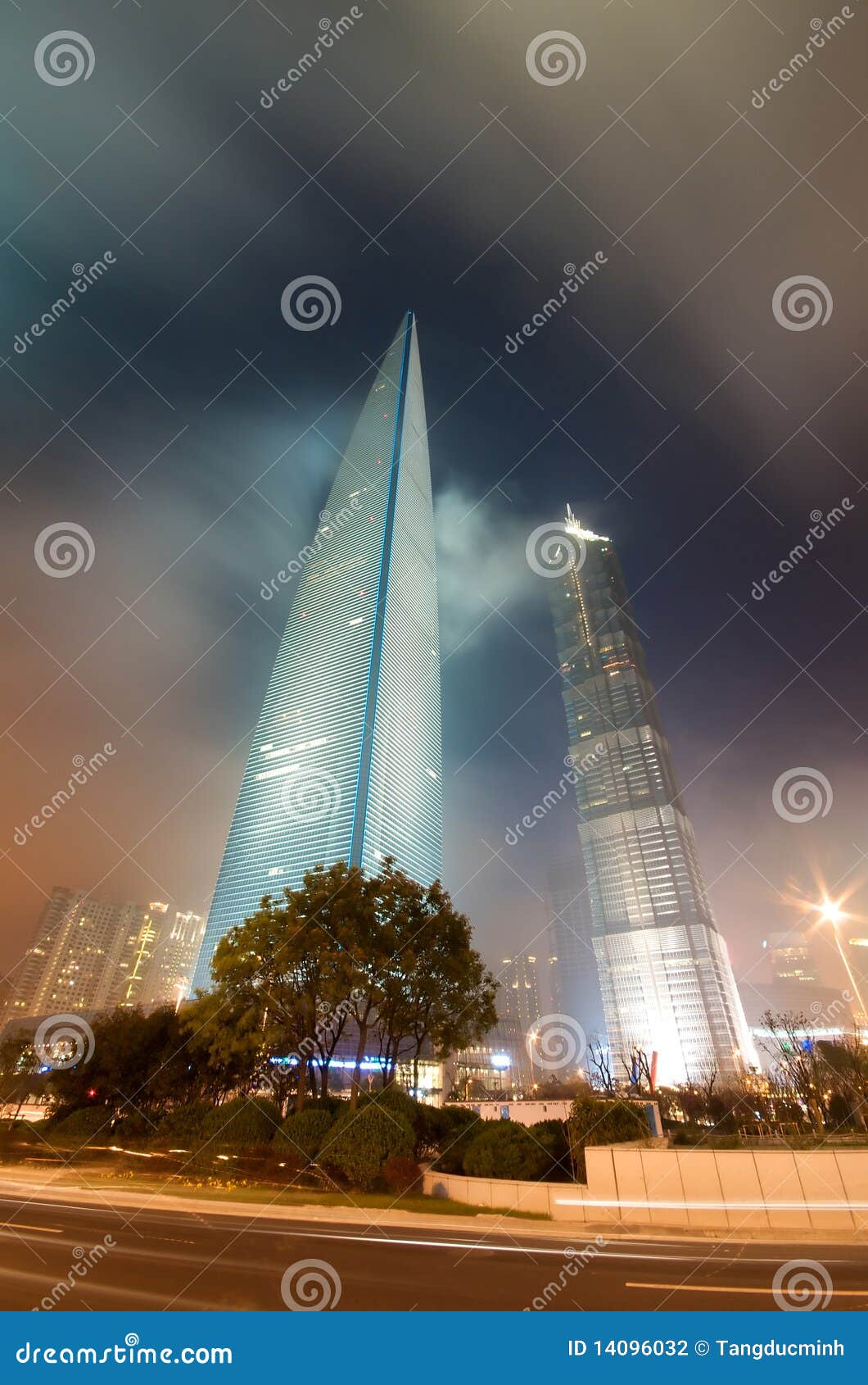 Shanghai Buildings at Night Stock Photo - Image of asia, blue: 14096032