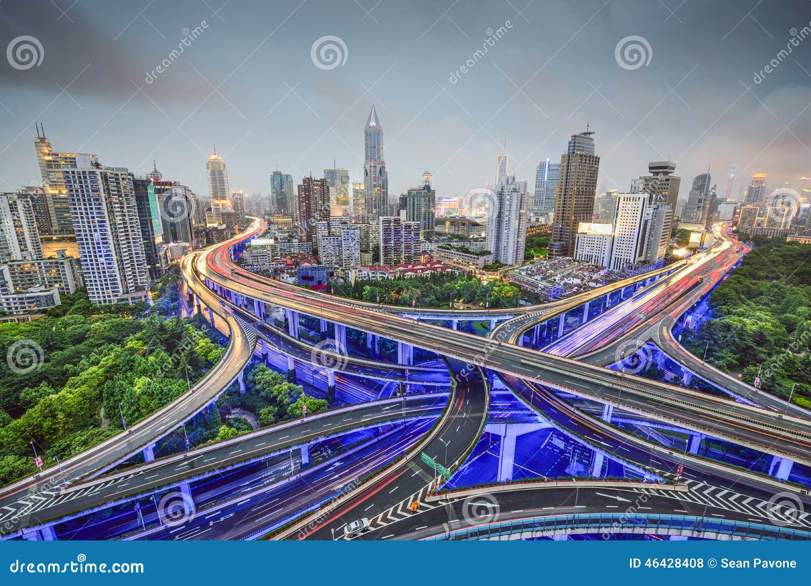 Shanghai, China Highways and Cityscape Stock Photo - Image of business ...