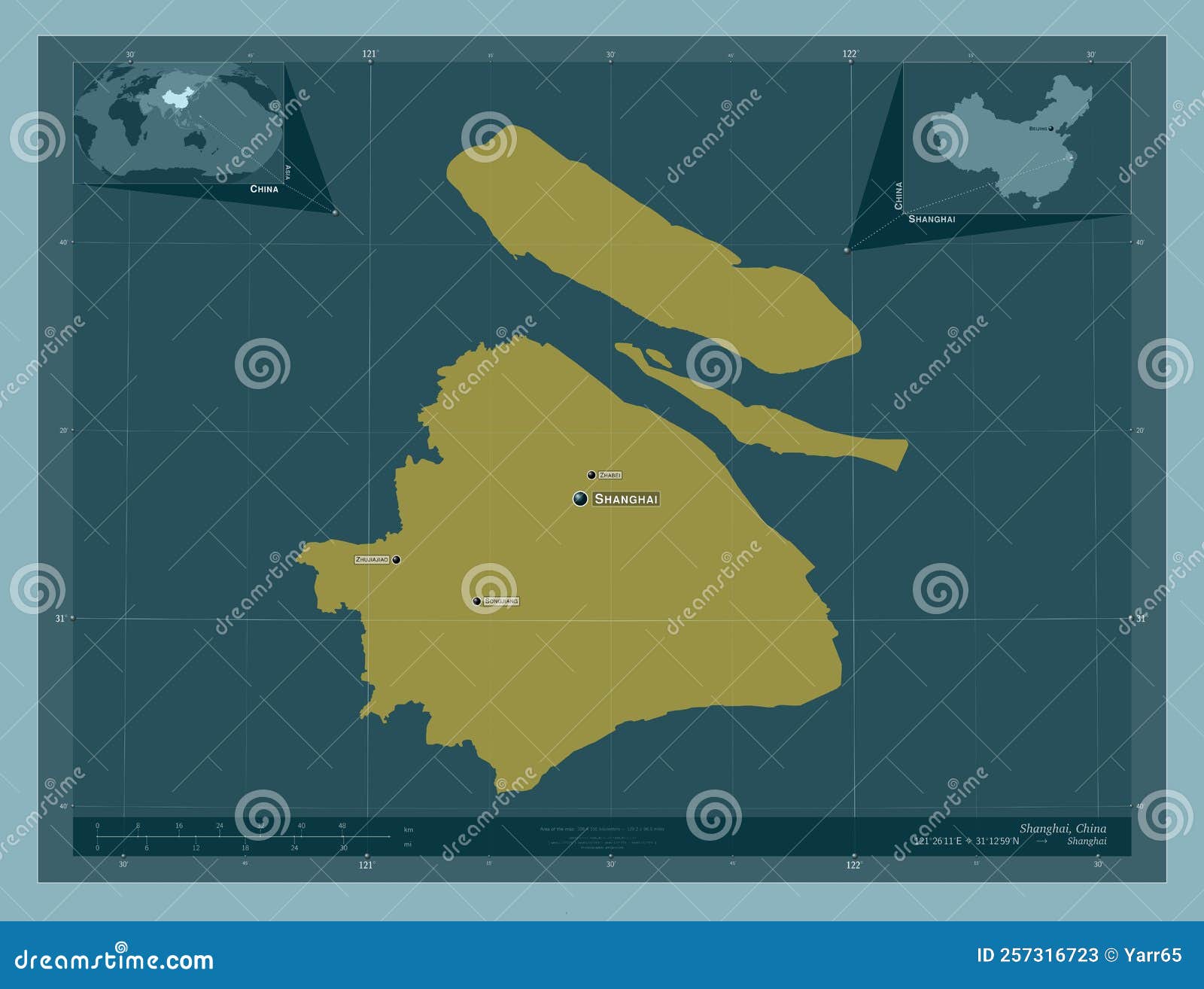 Shanghai, China. Solid. Labelled Points of Cities Stock Illustration ...