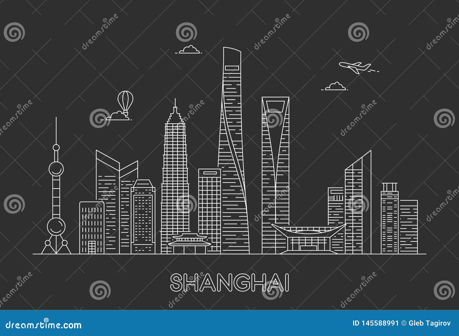 Shanghai City Skyline Silhouette Vector Line Art | CartoonDealer.com ...