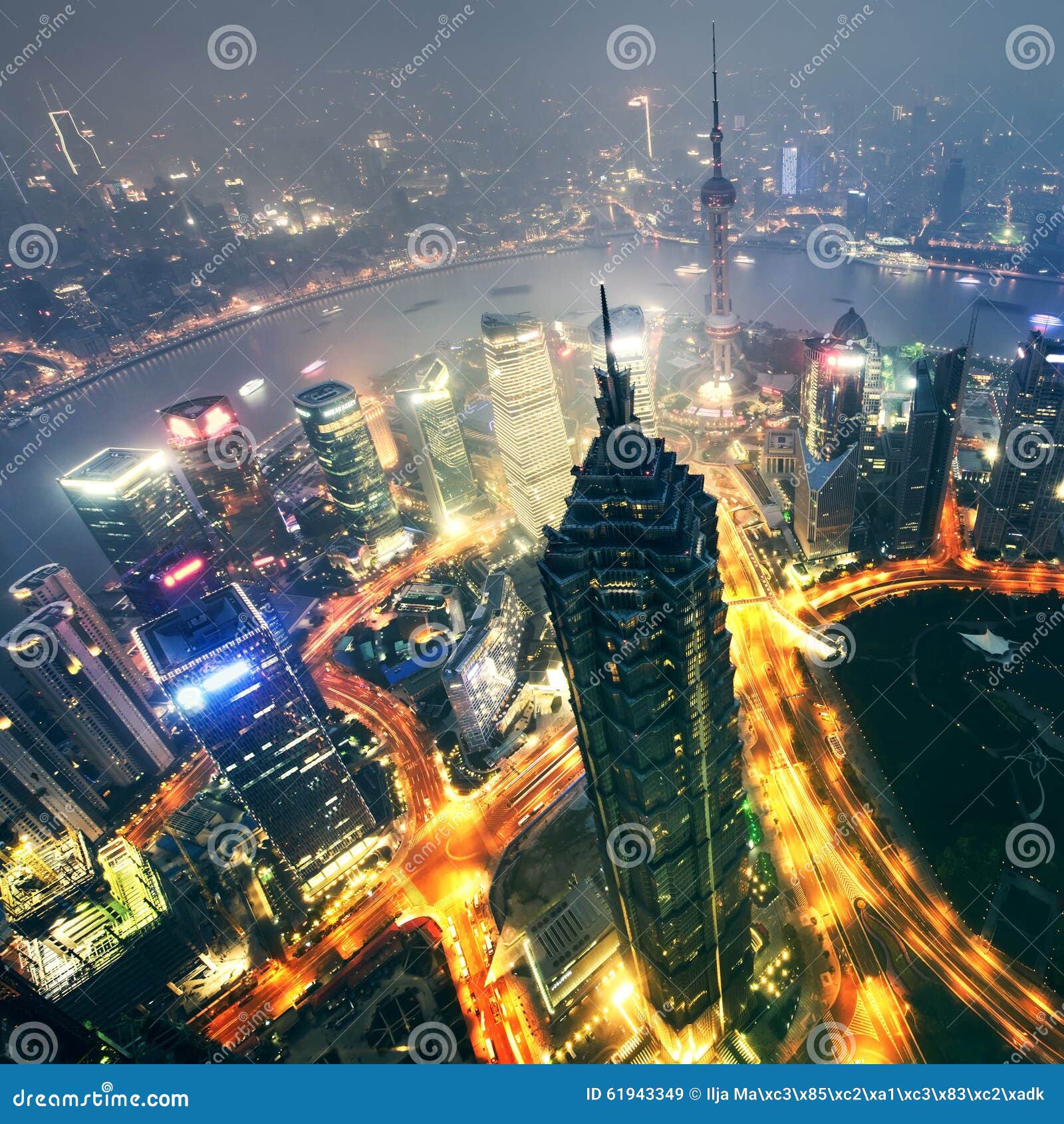 Shanghai City at Sunset with Light Trails Stock Image - Image of ...