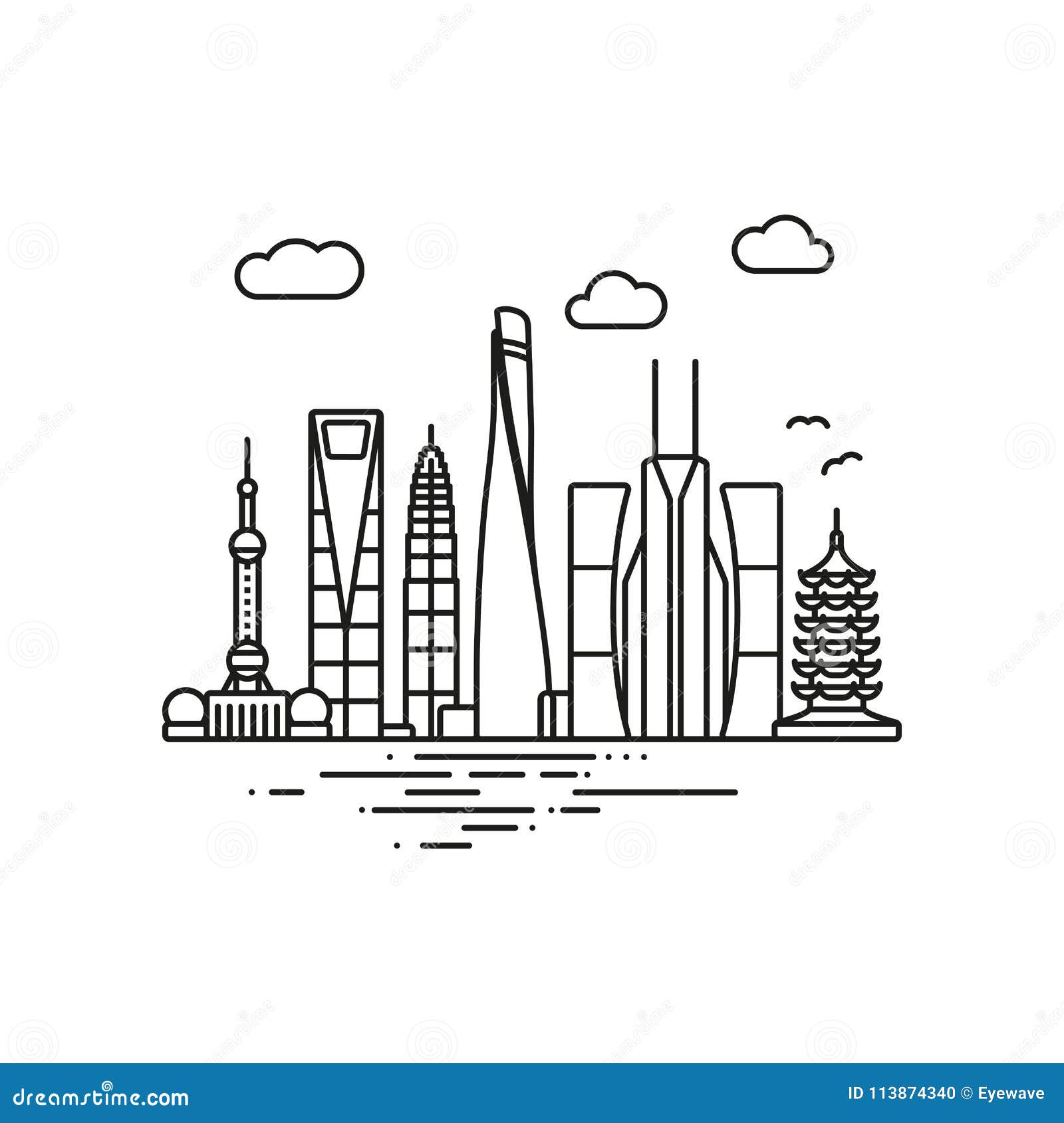 Shanghai Cityscape Vector Illustration Stock Vector - Illustration of ...