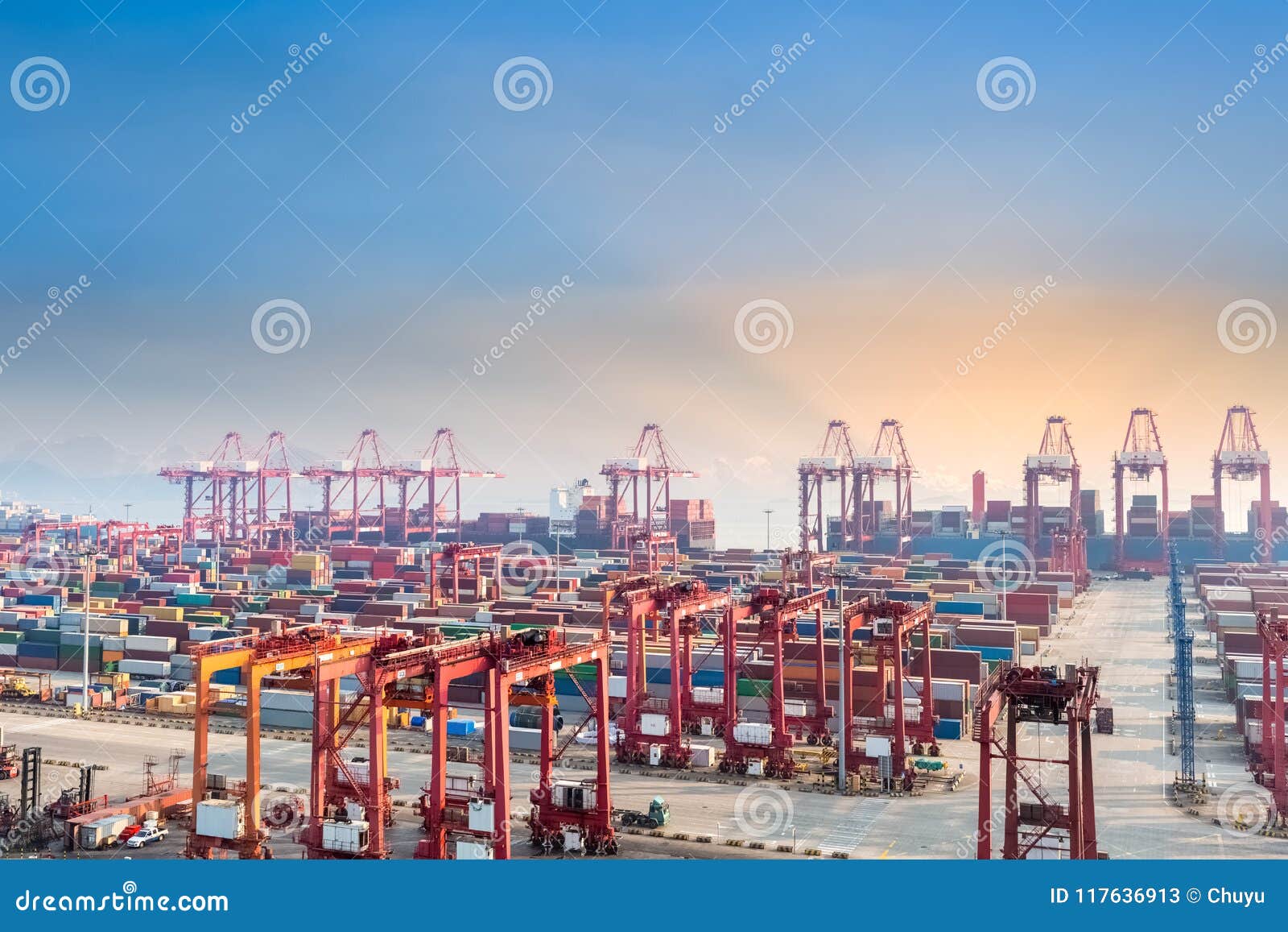 Shanghai Container Terminal at Dusk Stock Image - Image of global ...