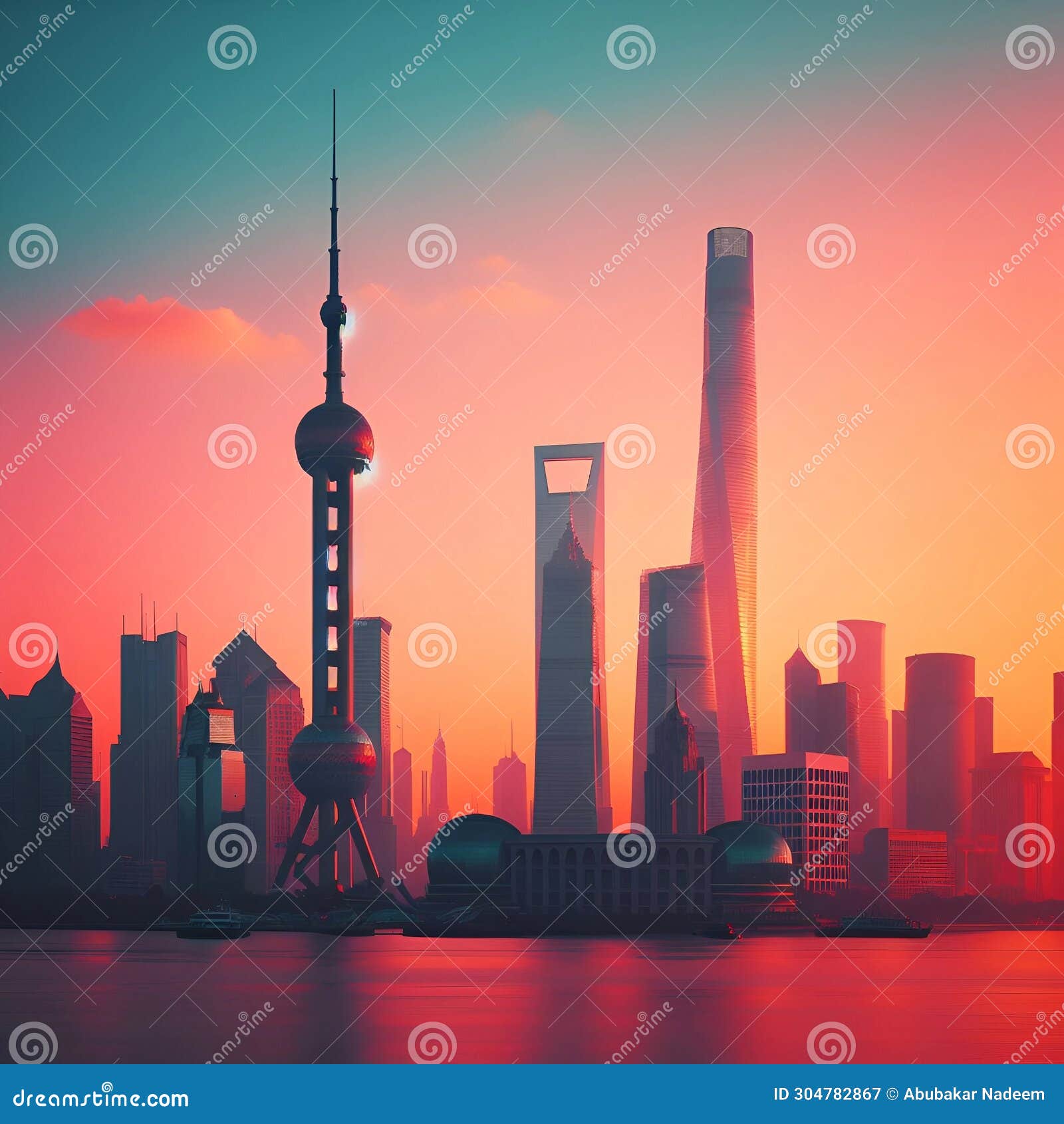 Shanghai Flat Vector Gradient City Skyline Stock Illustration ...