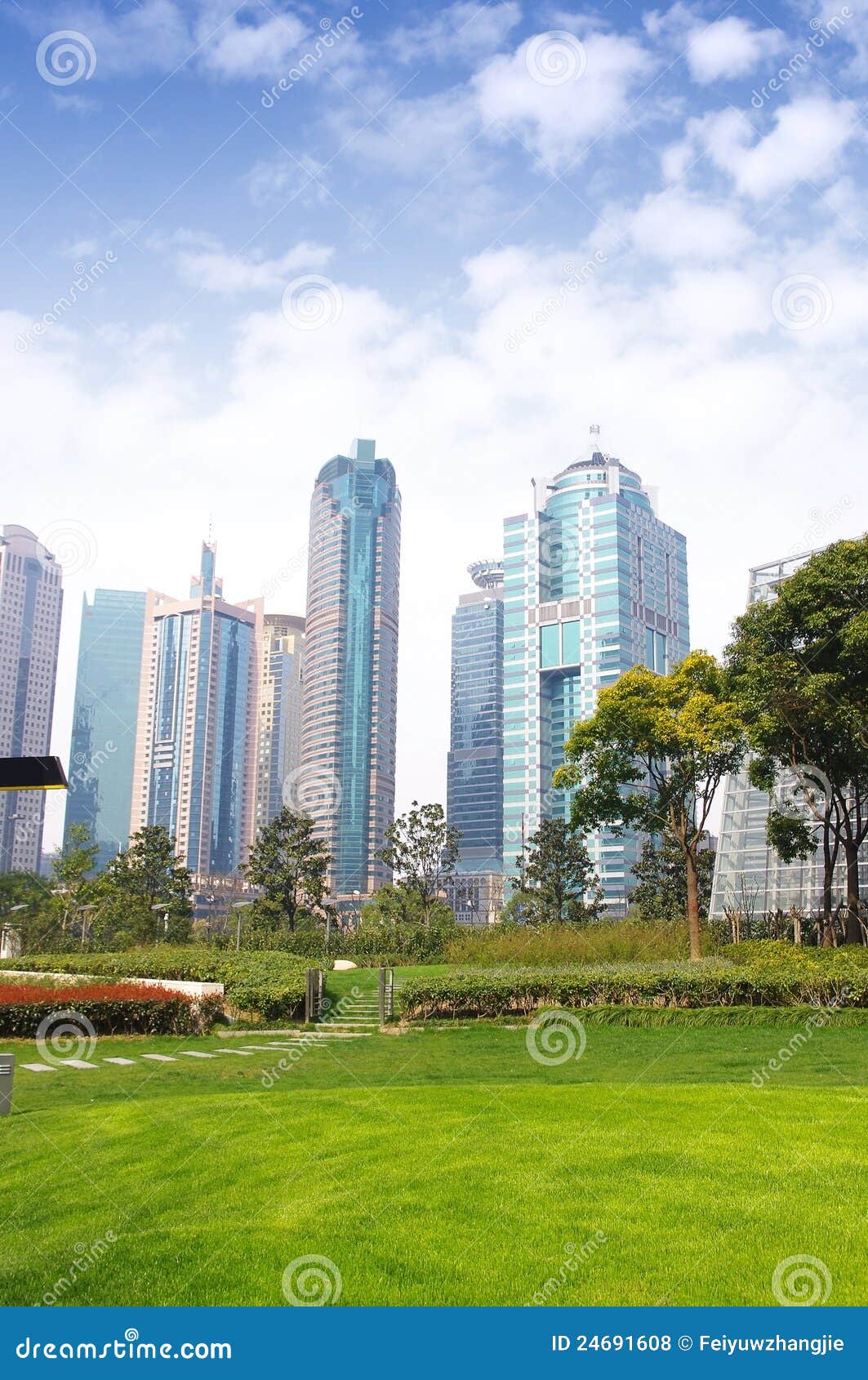 Shanghai Grass and Building Stock Photo - Image of lake, midtown: 24691608
