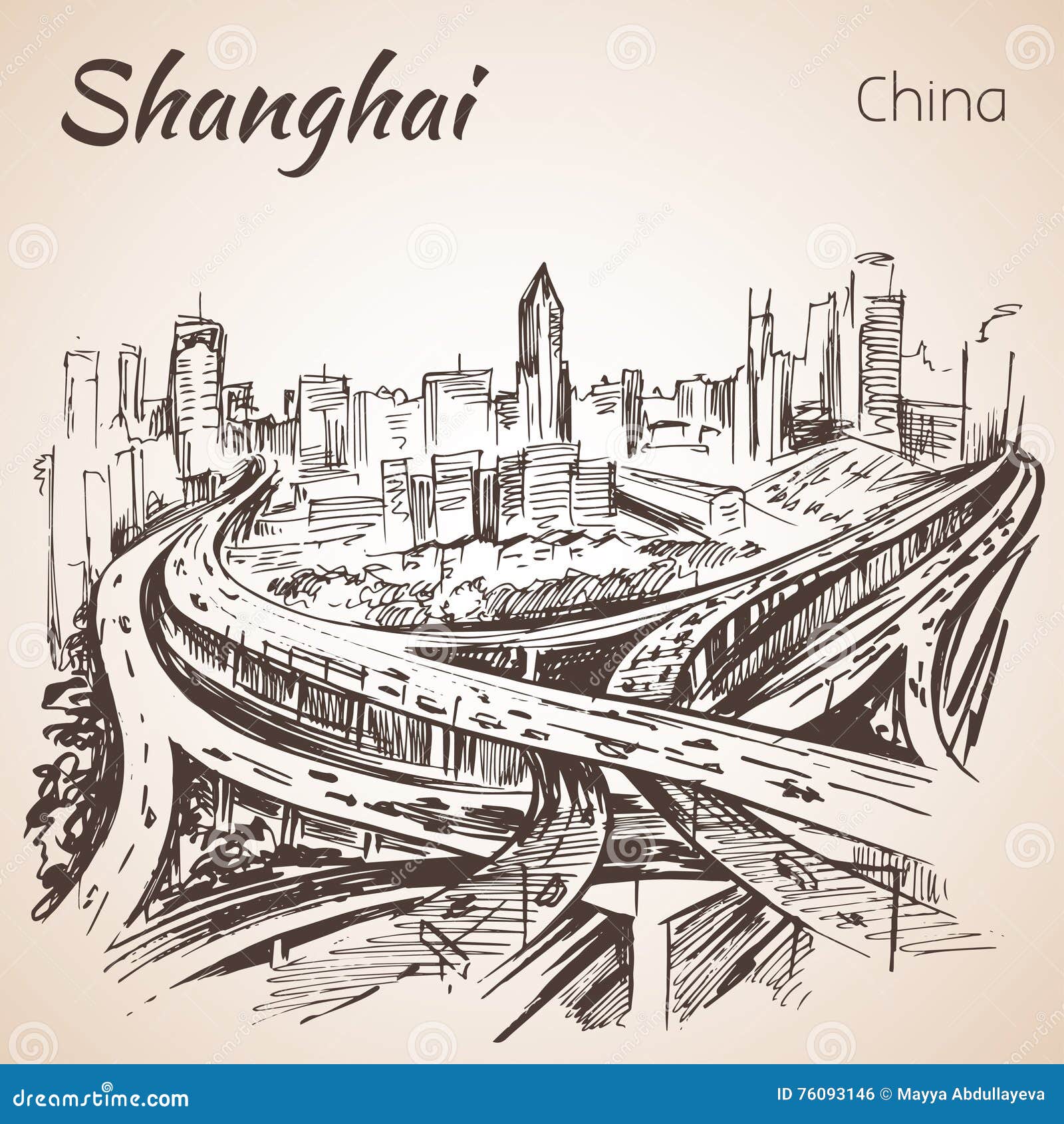 Shanghai Hand Drawn Landscape. Stock Vector - Illustration of life ...