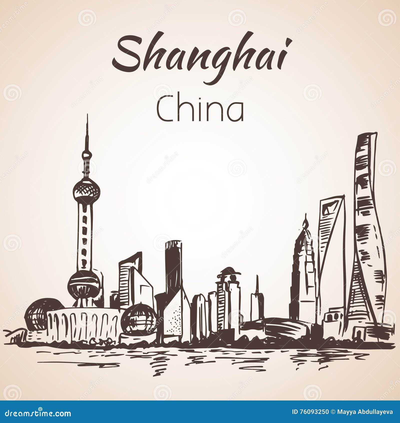 Shanghai Hand Drawn Landscape. Stock Vector - Illustration of shanghai ...