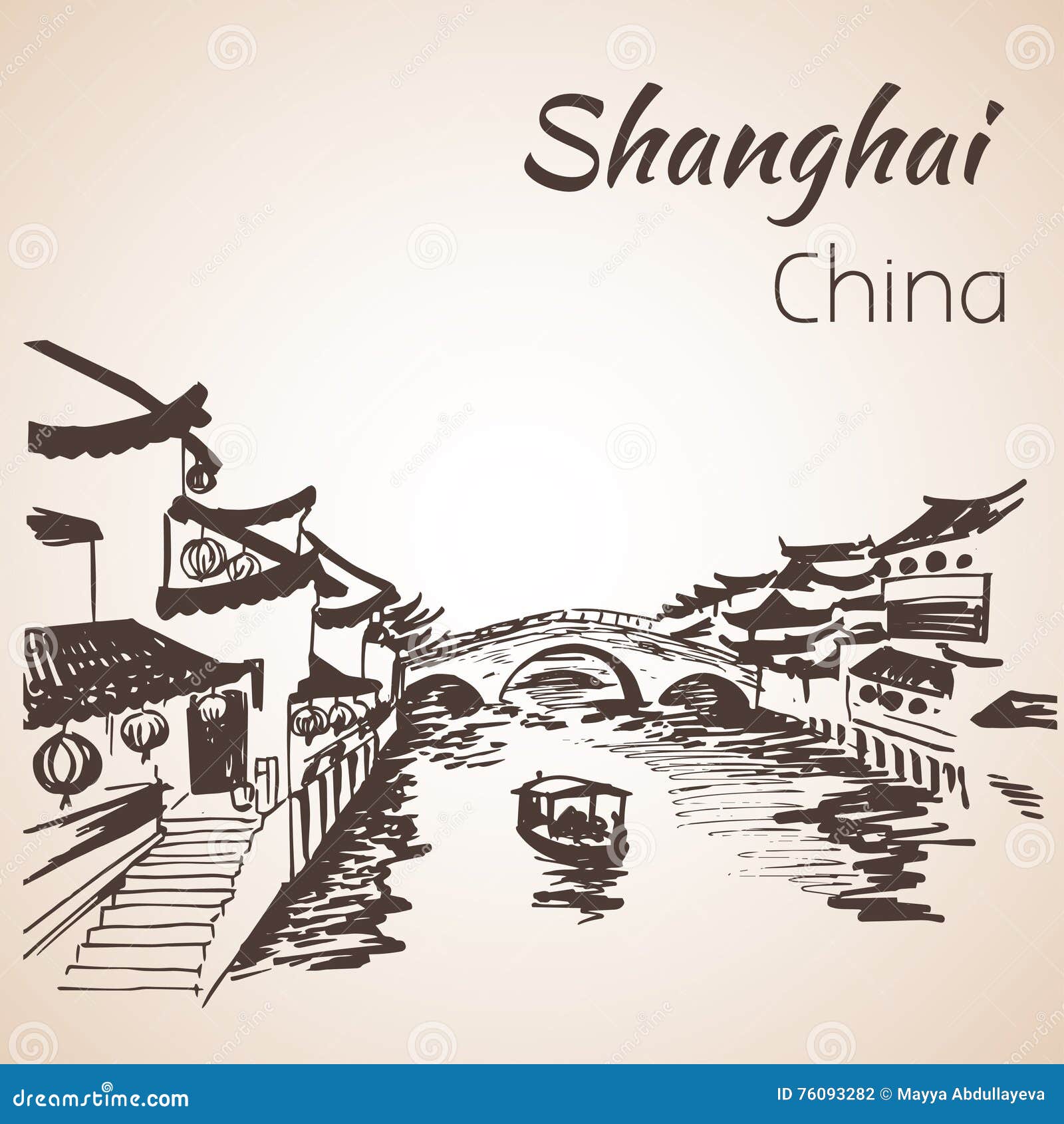 Shanghai Hand Drawn Landscape. Stock Vector - Illustration of chinese ...