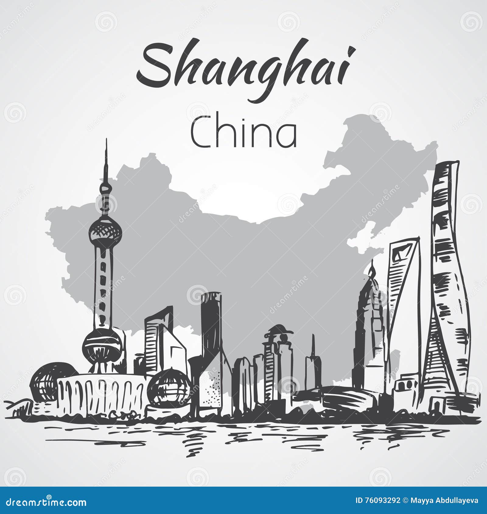 Shanghai Hand Drawn Landscape Stock Vector - Illustration of outline ...