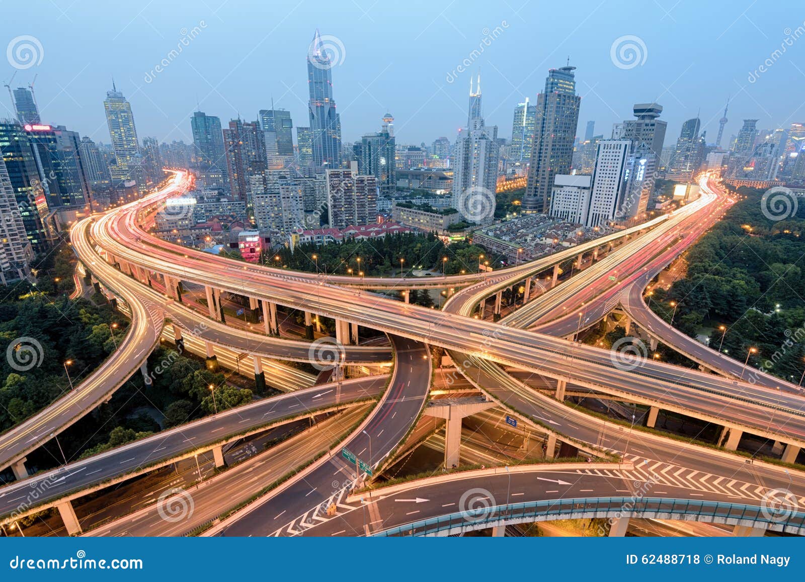 Shanghai Highway and Road Junction at Night. Stock Photo - Image of ...
