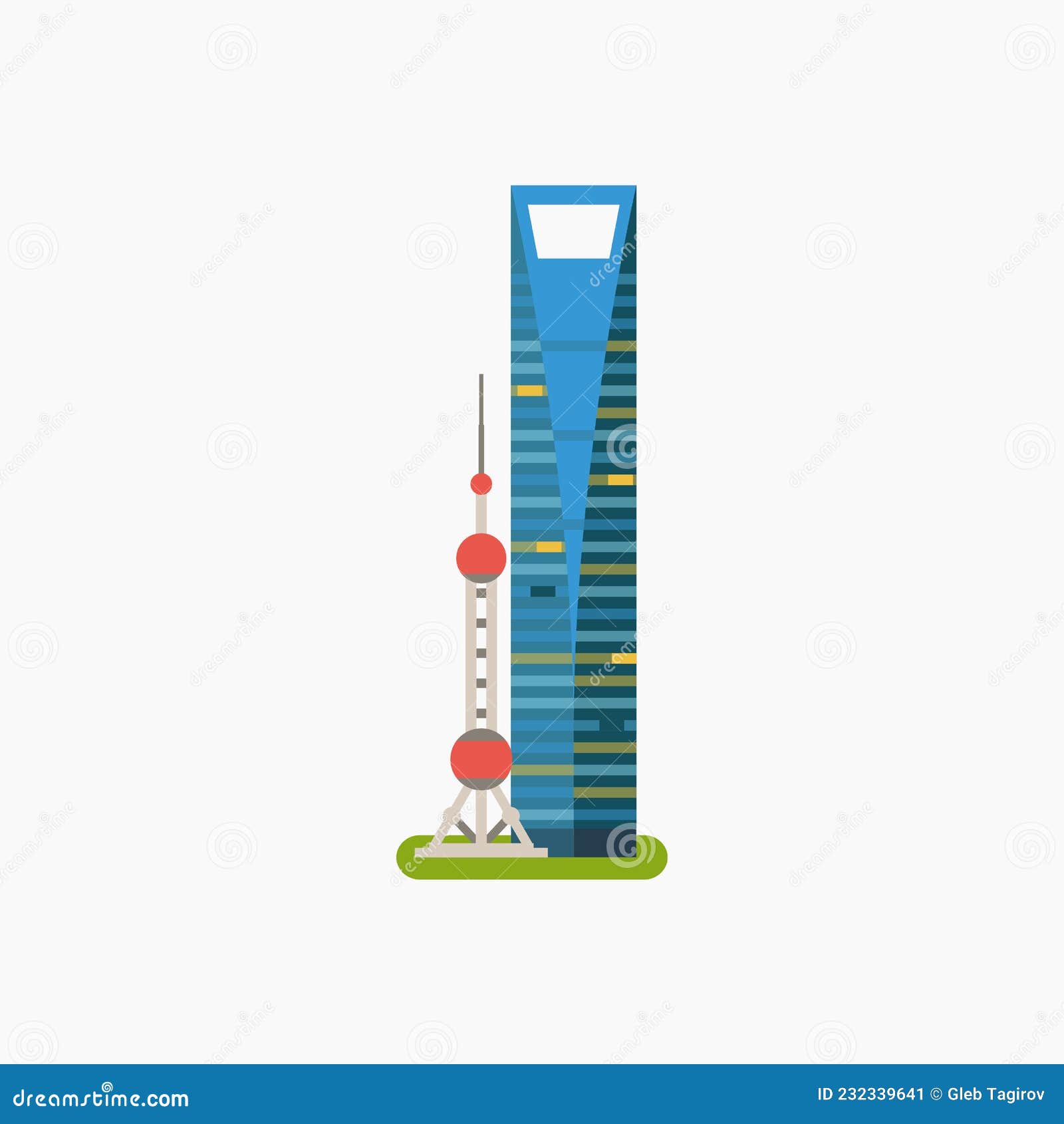 Shanghai Landmarks. Flat Illustration Stock Vector - Illustration of ...