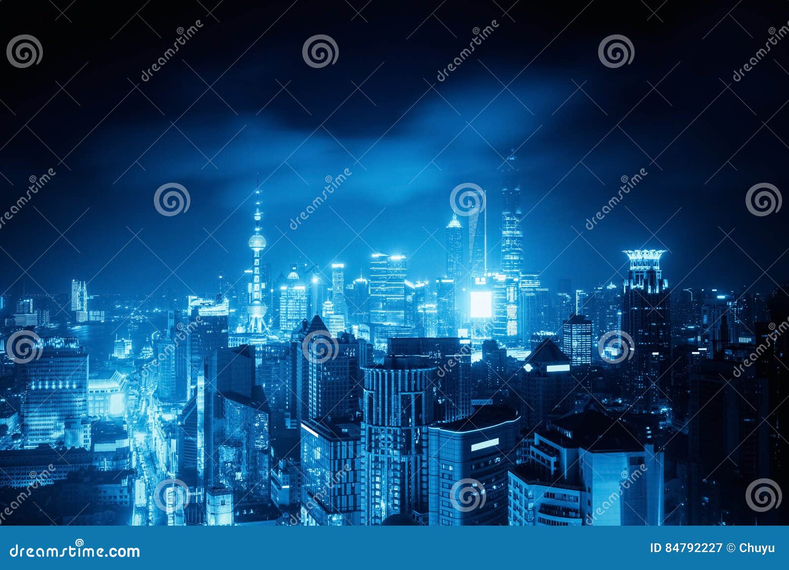 Shanghai in Late Night with Blue Tone Stock Image - Image of modern ...