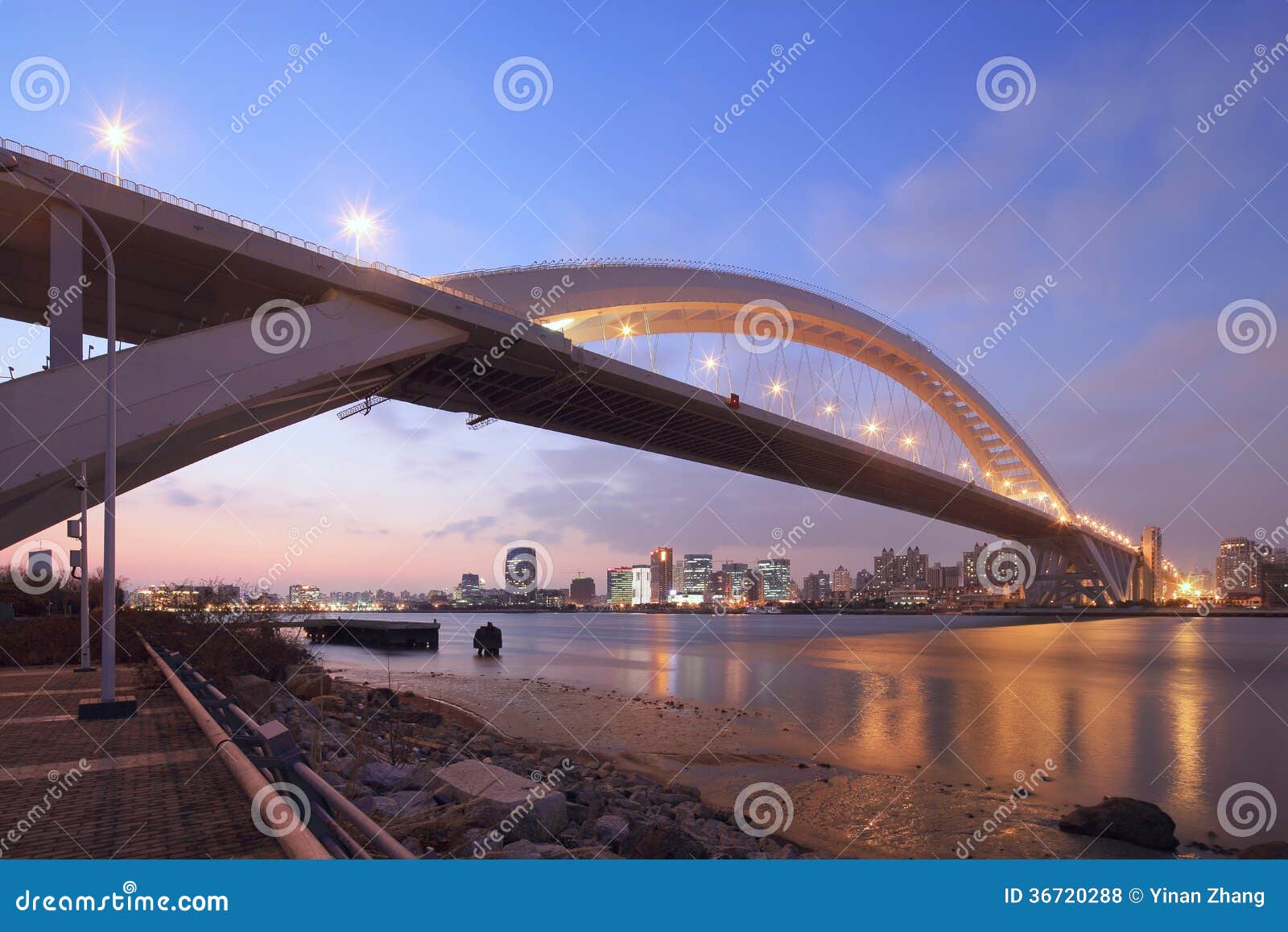 Shanghai Lupu Bridge Night View Stock Photo - Image of level, field ...